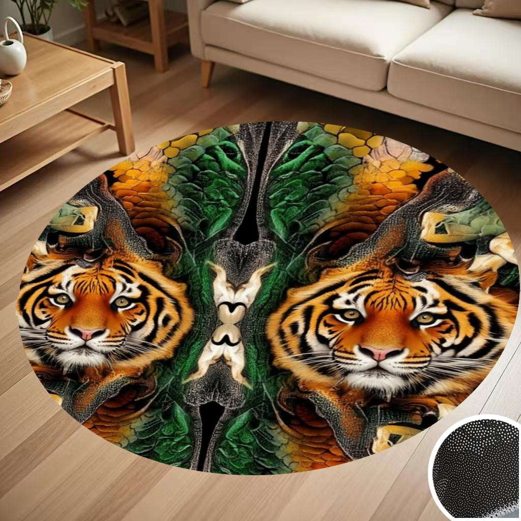 Symmetrical Tiger Jungle Pattern Round Carpet Living Room Bedroom Home ...