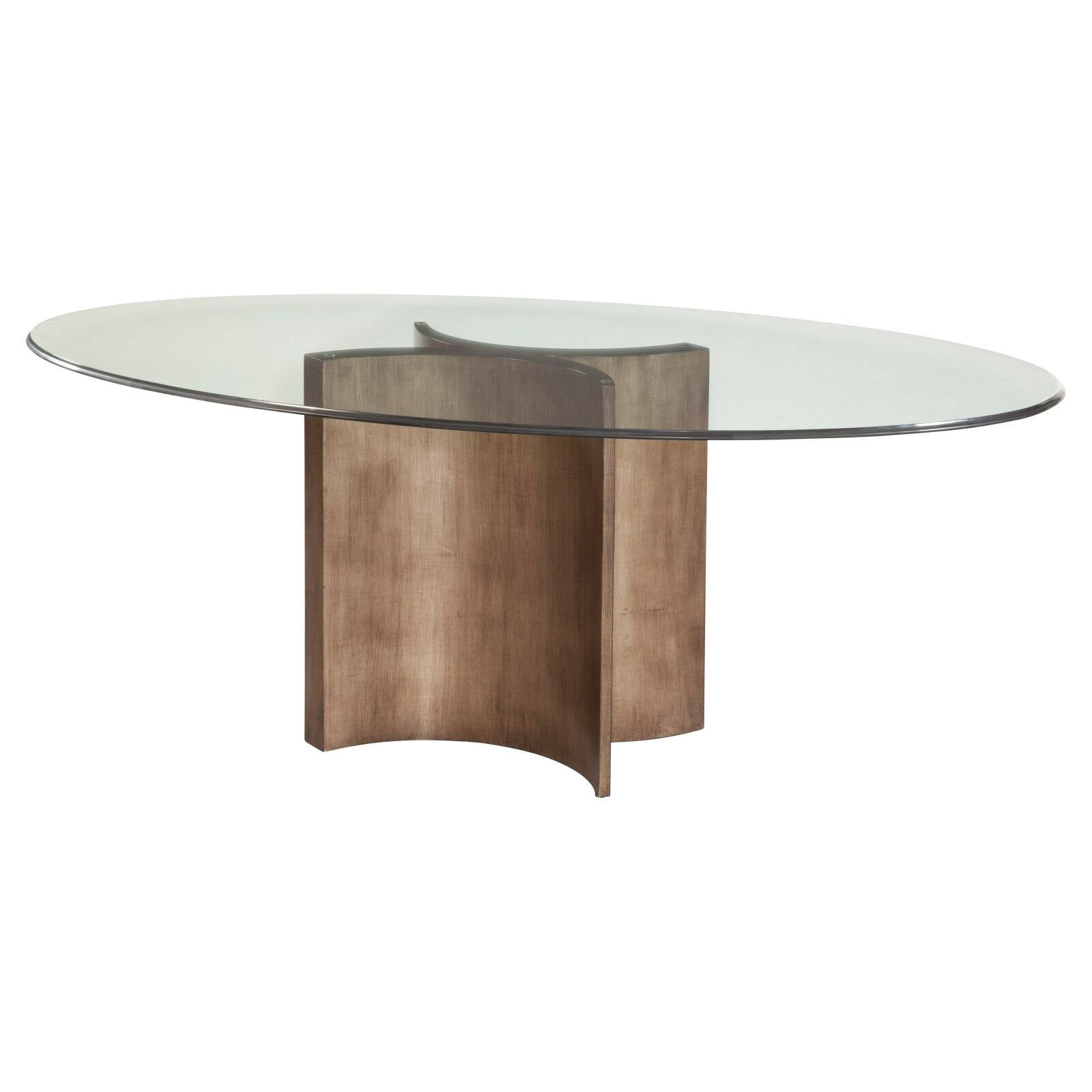 Symmetry Oval Beveled Glass Dining Table with Antiqued Silver Leaf Wood ...