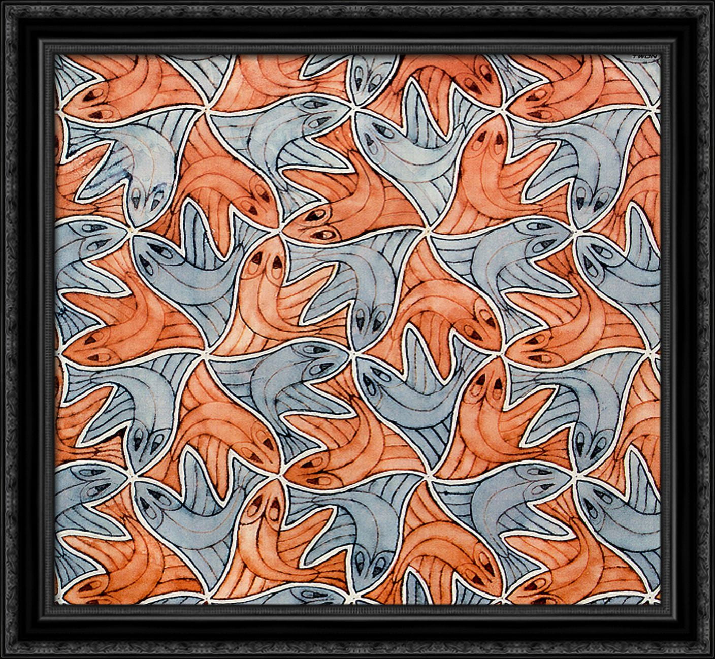 Symmetry Watercolor 94 Fish 30x28 Large Black Ornate Wood Framed Canvas ...