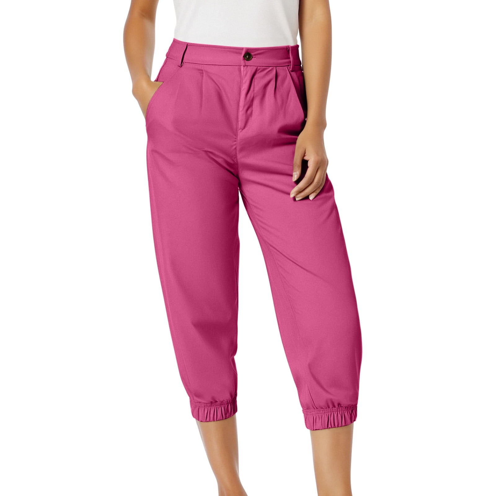 Symoid Capris for Women Dressy Casual- Casual Solid with Pockets ...