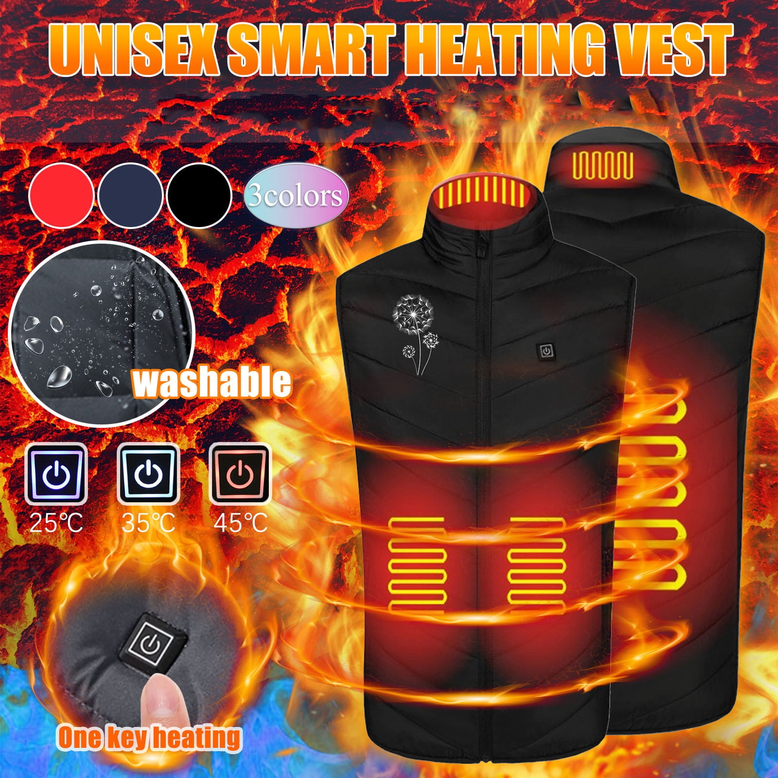 Symoid USB Heated Vest Jacket, Dark Blue Winter Coat, Polyester ...