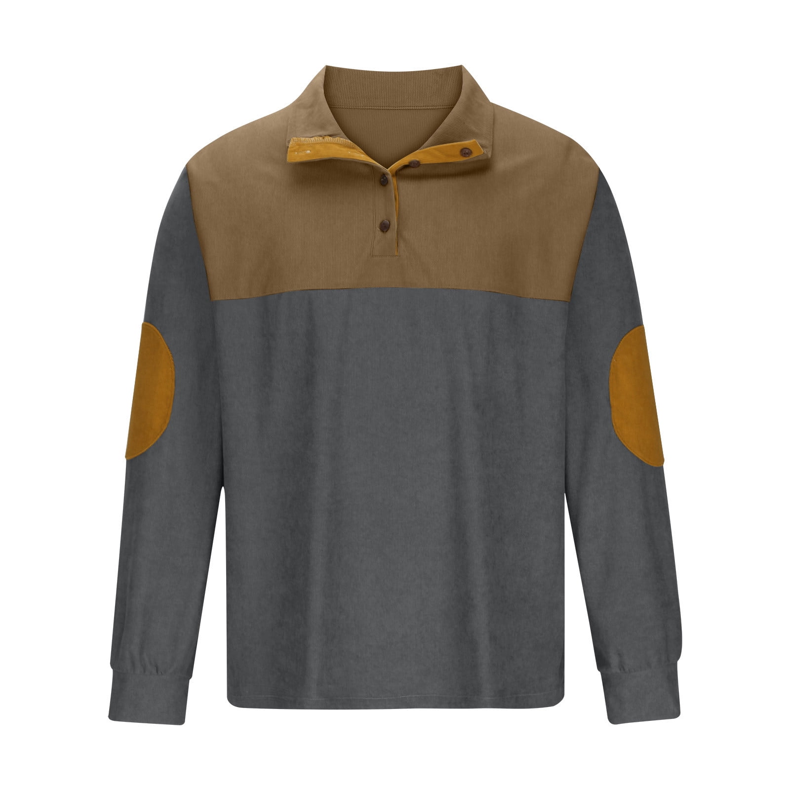 Symoid Mens Corduroy Shirt Lapel Collar Button Up Pullover Mock Neck ...