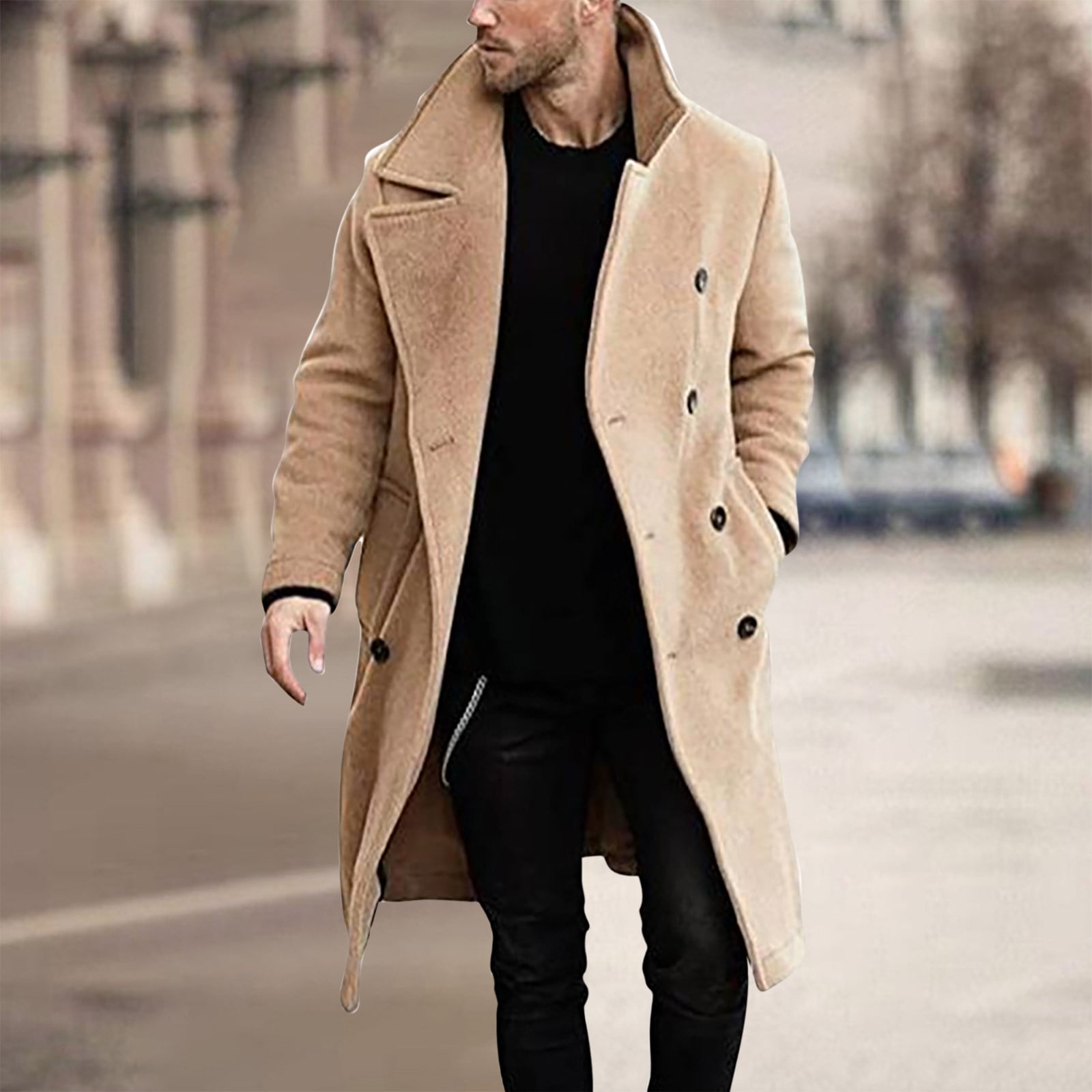Symoid Mens Trench Coats Long Sleeve Button down Fall Fashion Wool Pea ...