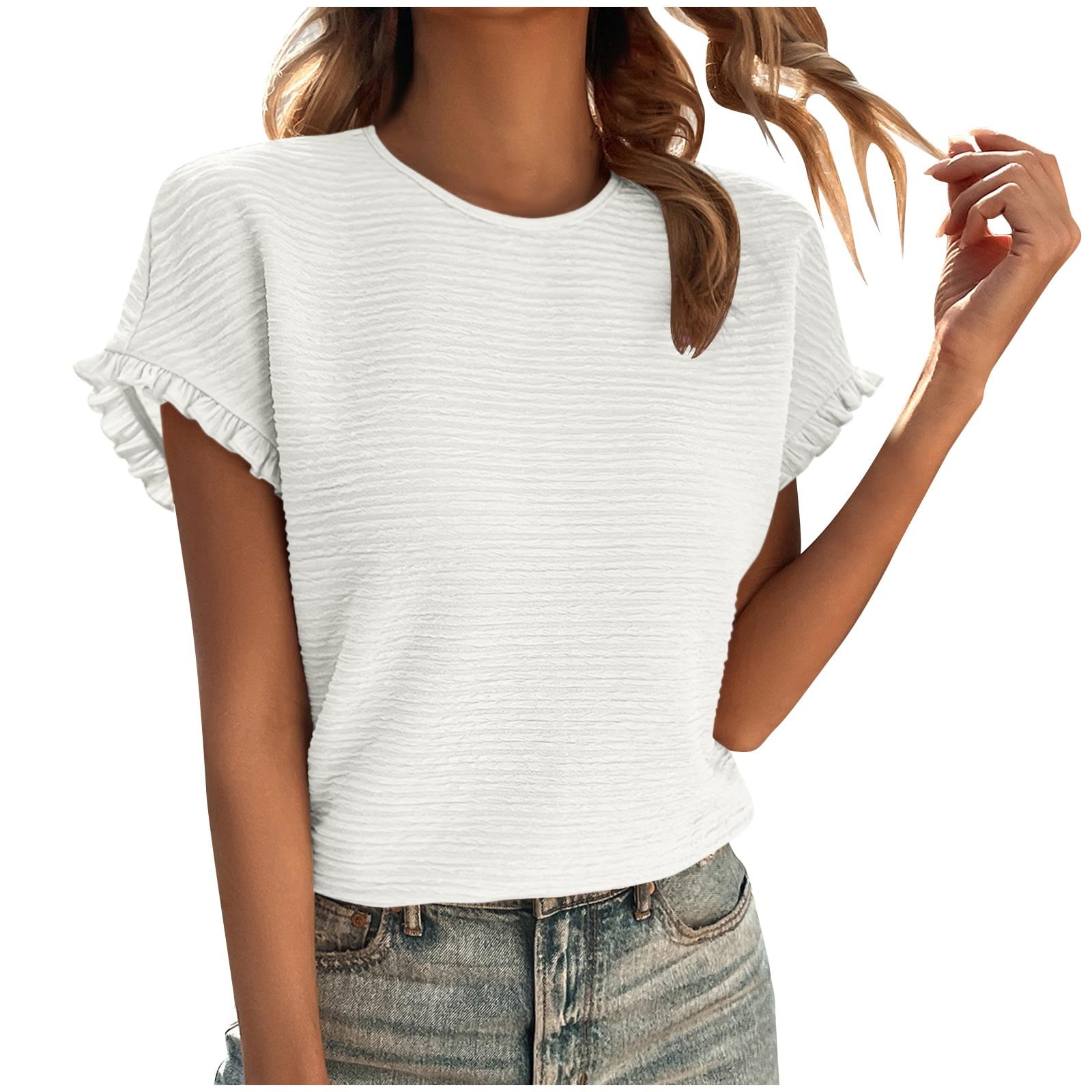 Symoid Shirts for Women,Flutter Sleeve Short Sleeve Womens Tops ...