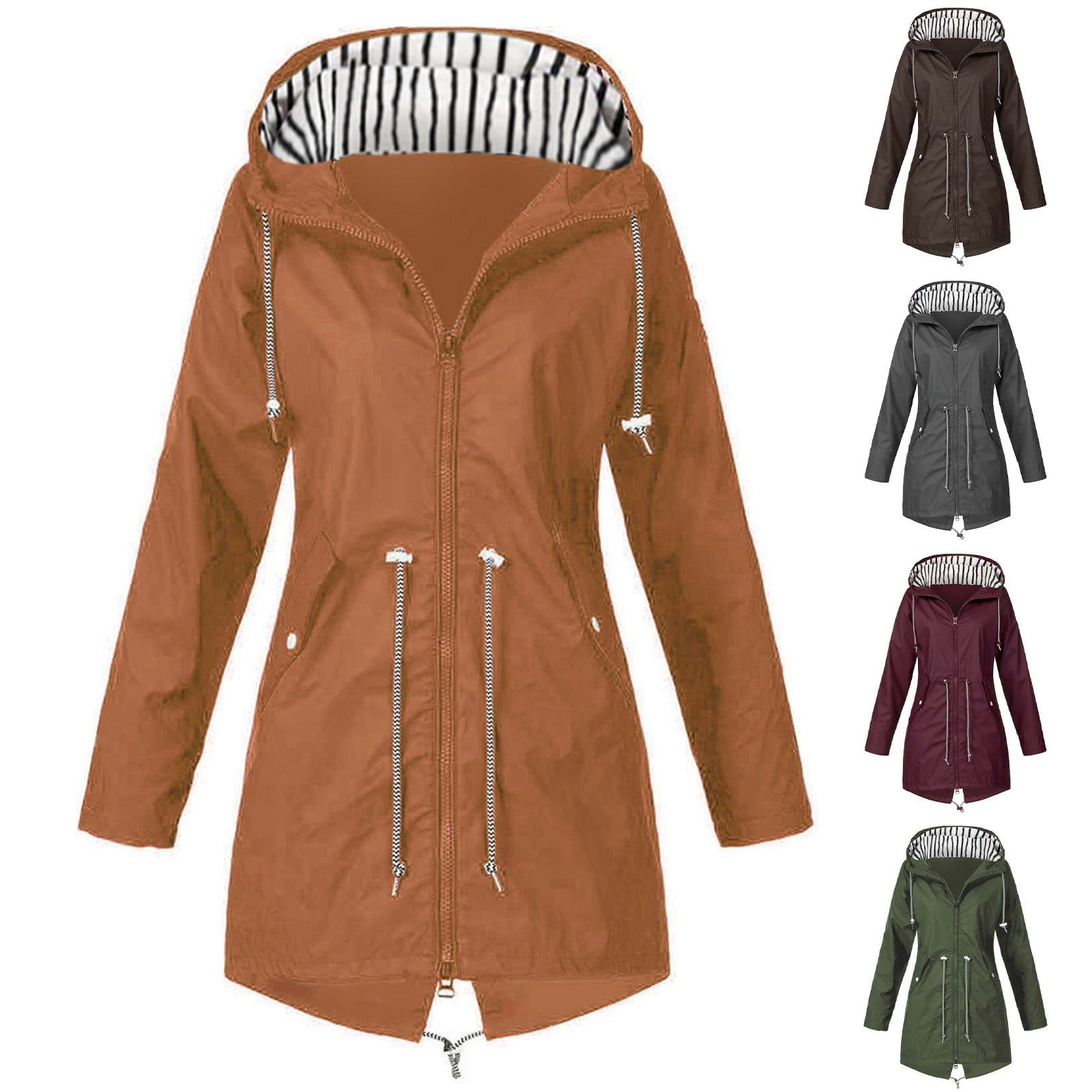 Symoid Womens Rain Jackets lined inside Light Utility Waterproof Zipper ...