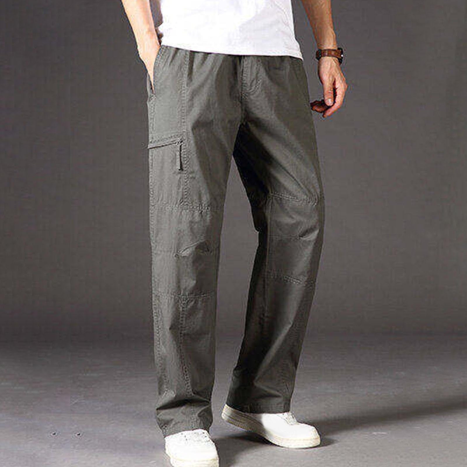 SYMOID Cargo Pants for Men Loose Fit - Cotton Work Pants Elastic Waist ...