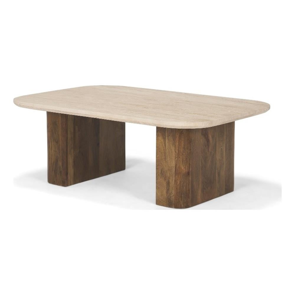 Symona Travertine and Mango Wood Rectangle Coffee Table - Walmart.com