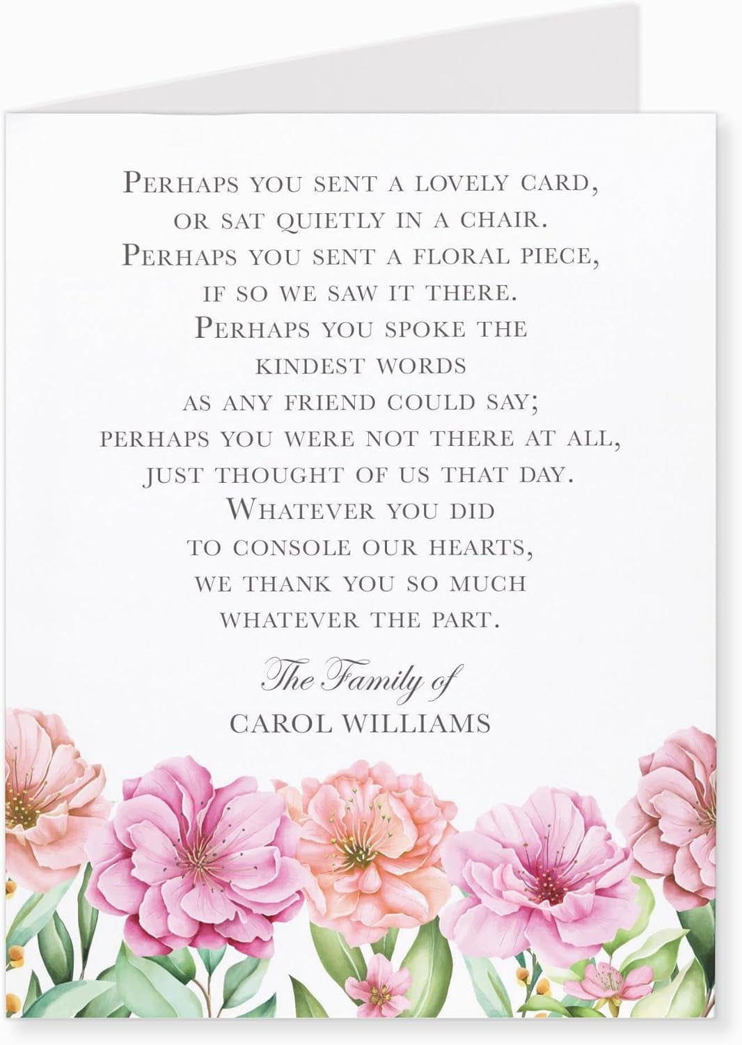 Sympathy Acknowledgement Cards, 4.25x5.5 Thank You Cards with Poem and ...
