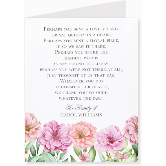 Sympathy Acknowledgement Cards, 4.25x5.5 Thank You Cards with Poem and ...