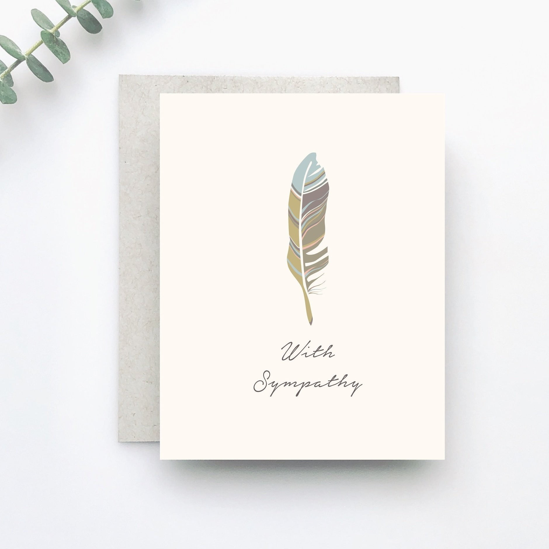Sympathy Card with Elegant Feather Design – "With Sympathy" Message ...