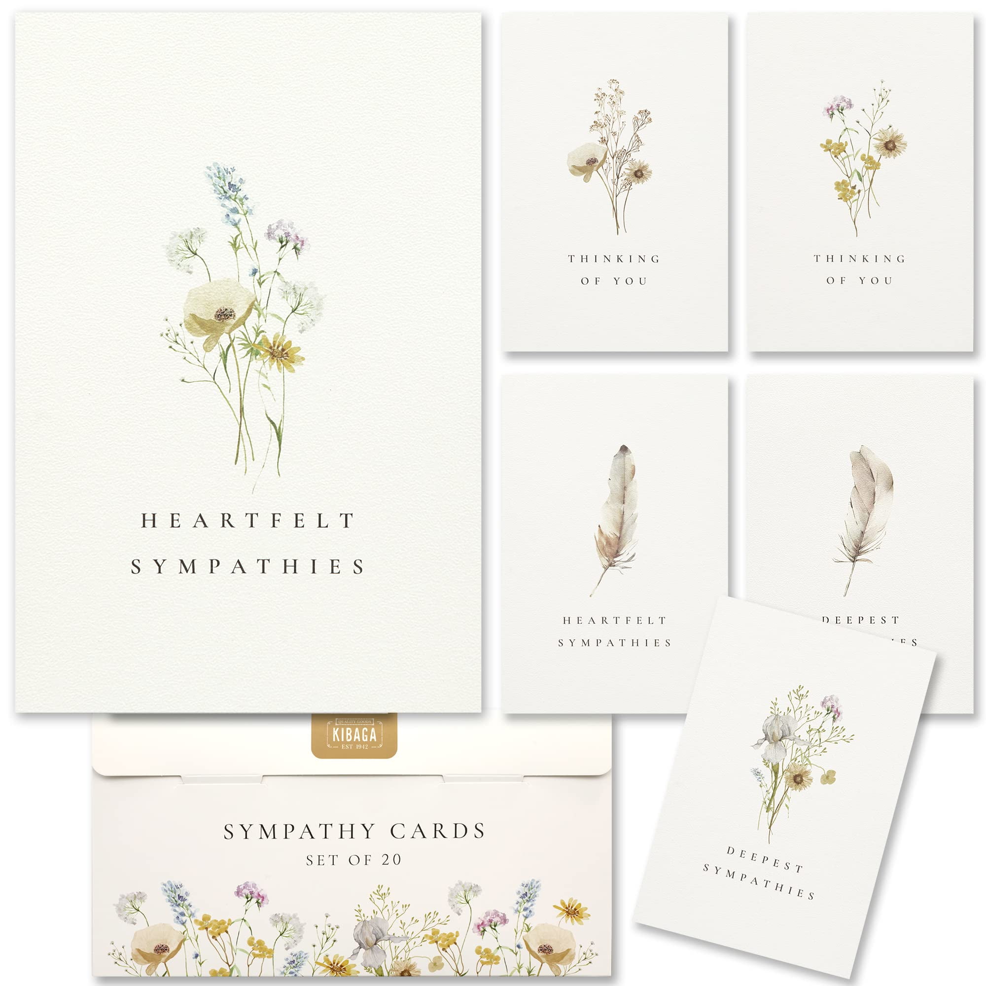 Sympathy Cards Set of 20 with Envelopes and Stickers, Floral and ...