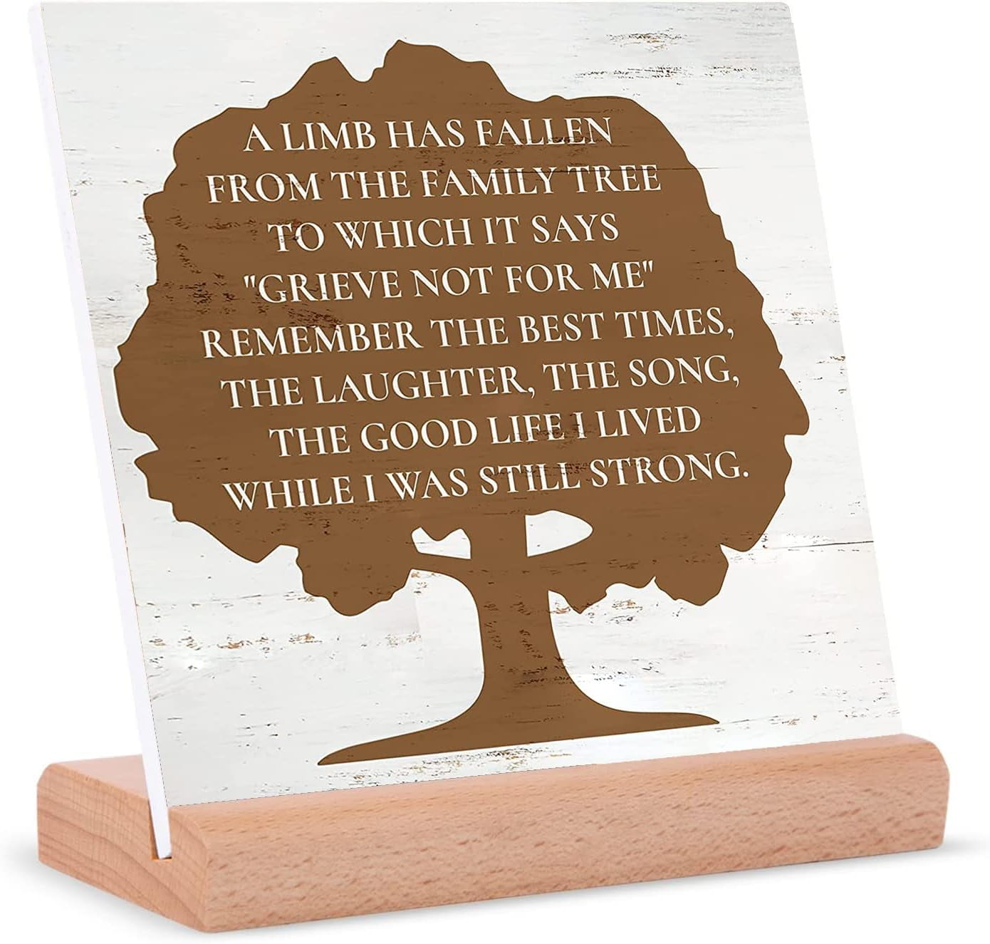 Sympathy Ceramic Table Plaque with Wooden Stand a Limb has Fallen from ...