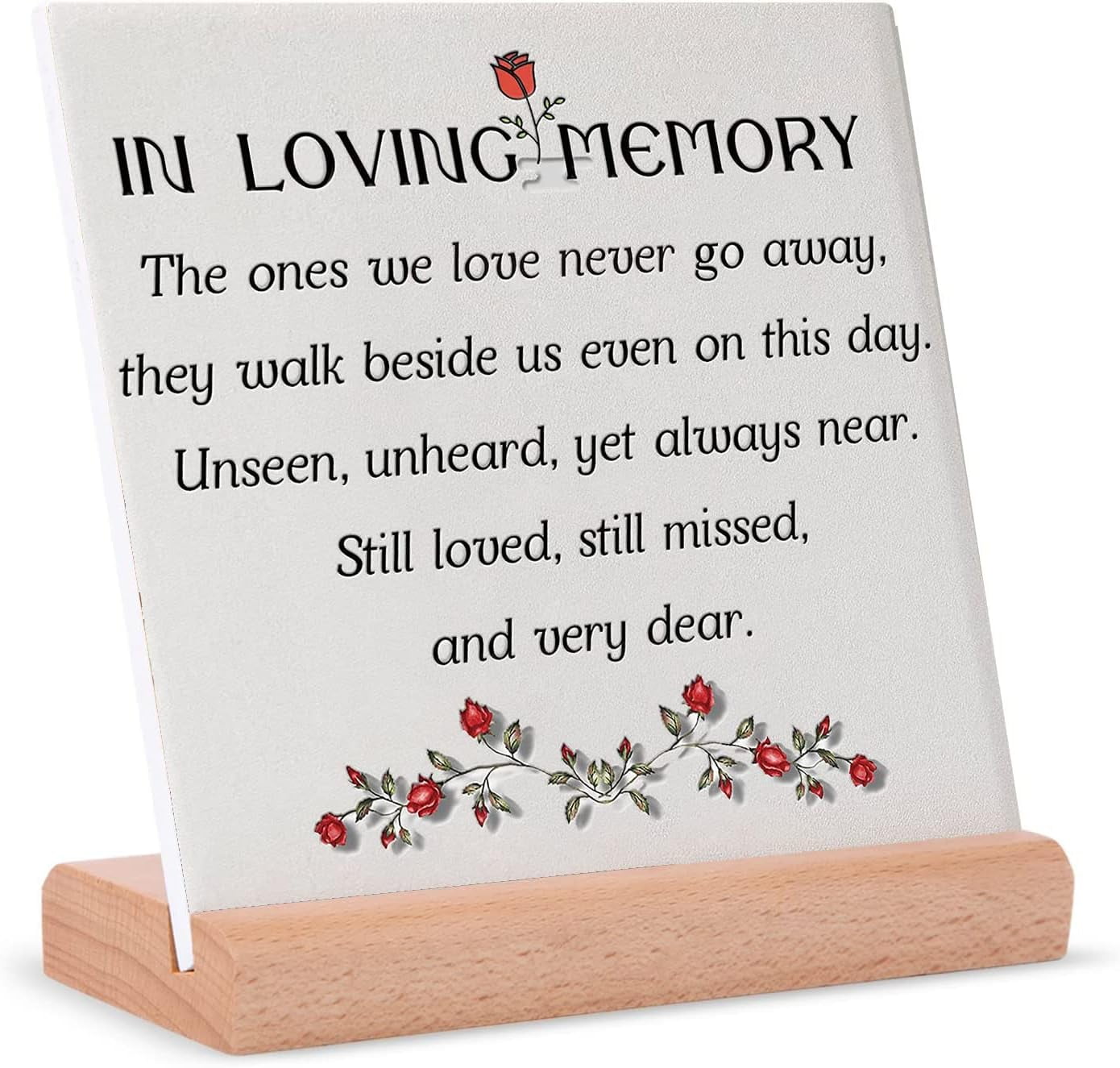 Sympathy Gift in Memory of Loved One Ceramic Table Plaque with Wooden ...