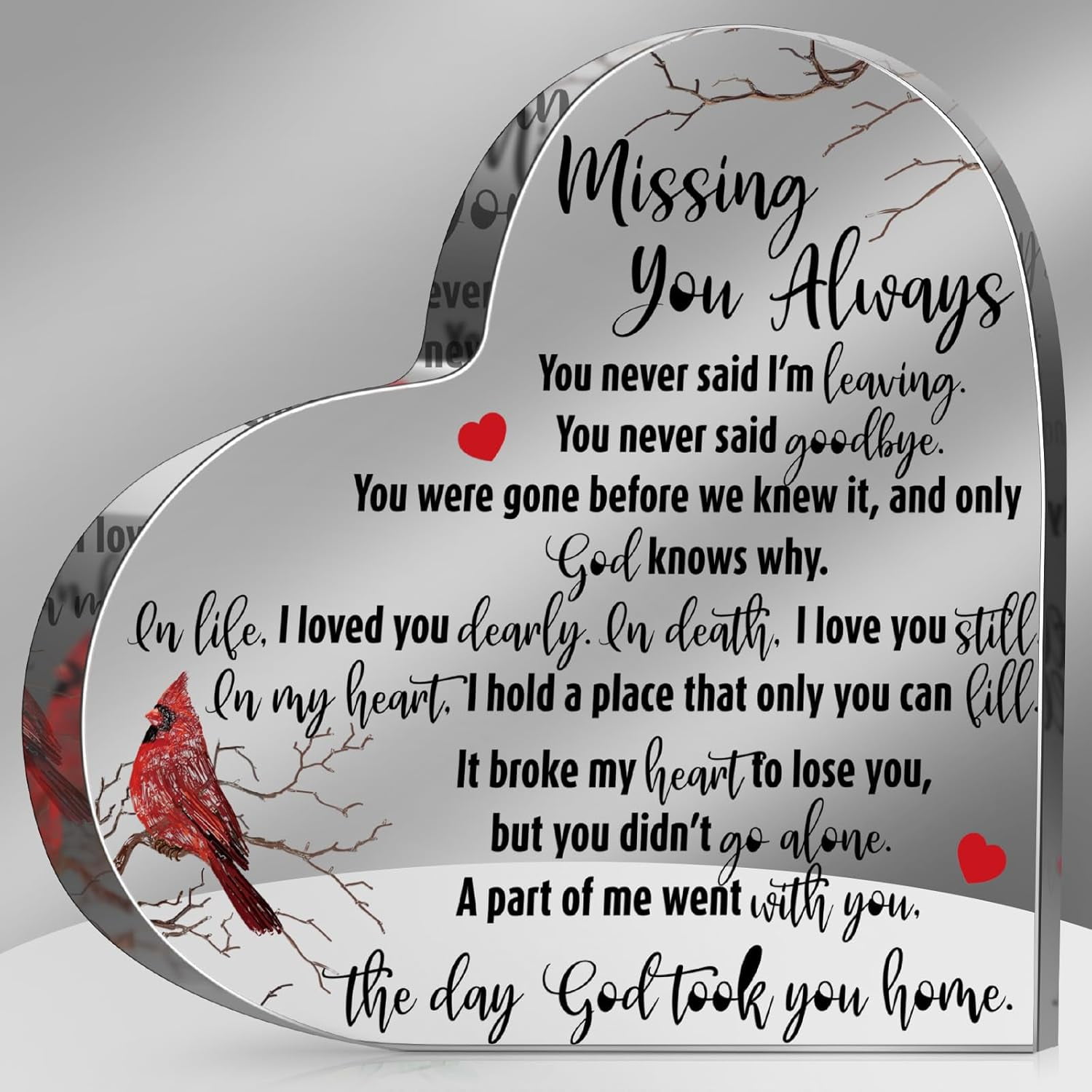 Sympathy Gift Red Cardinal Gifts Decor Bereavement Gift Crystal Acrylic ...