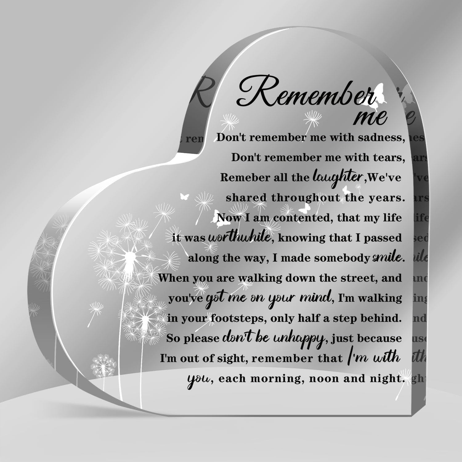 Sympathy Gifts -Bemember Me - Heart Shape Acrylic Memorial Bereavement ...