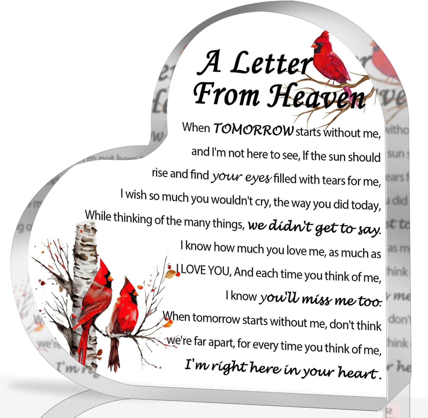 Sympathy Gifts, Red Cardinal Gifts - A Letter from Heaven - Crystal ...
