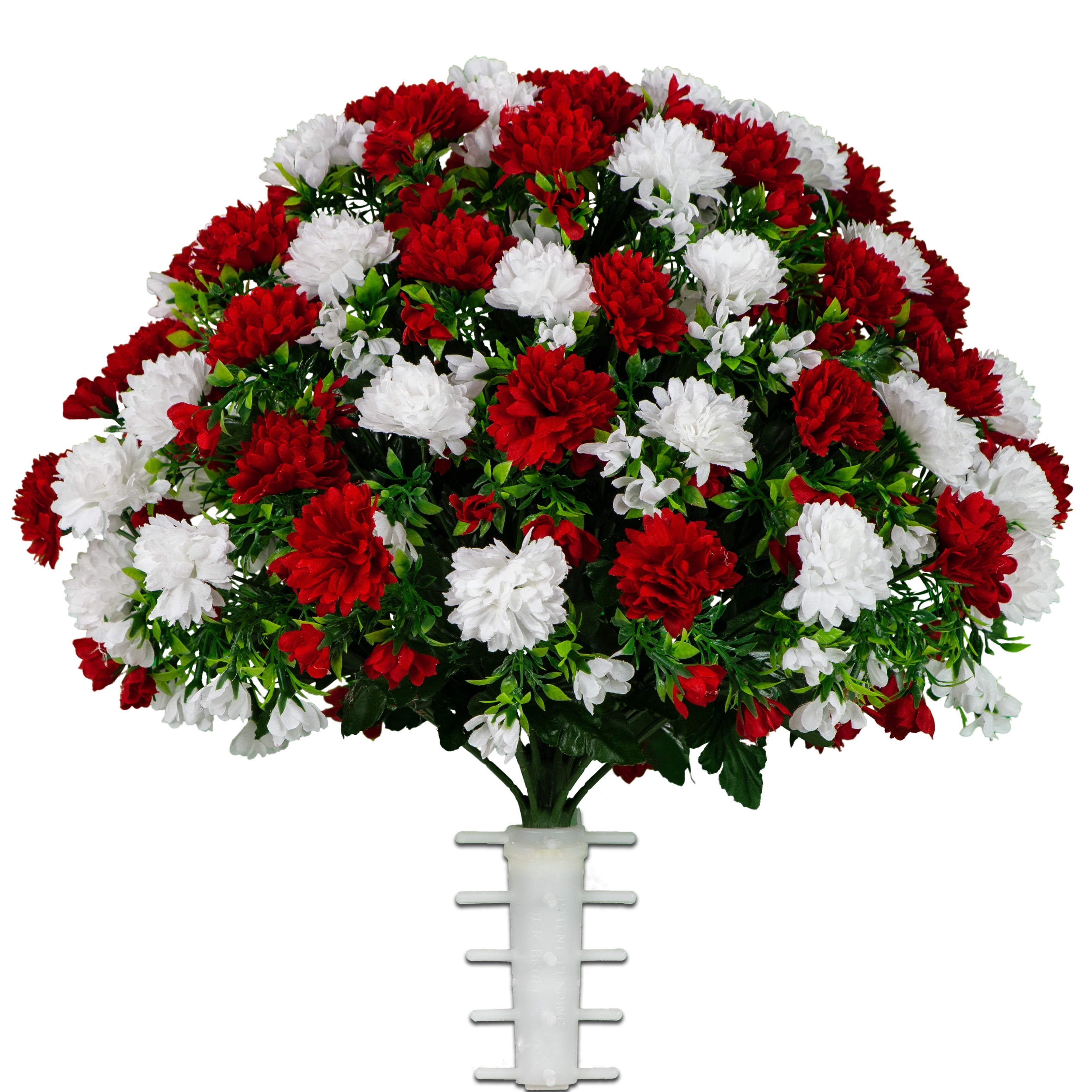 "Sympathy Silks 18"" UV Resistant Red and White Artificial Garden Mums ...