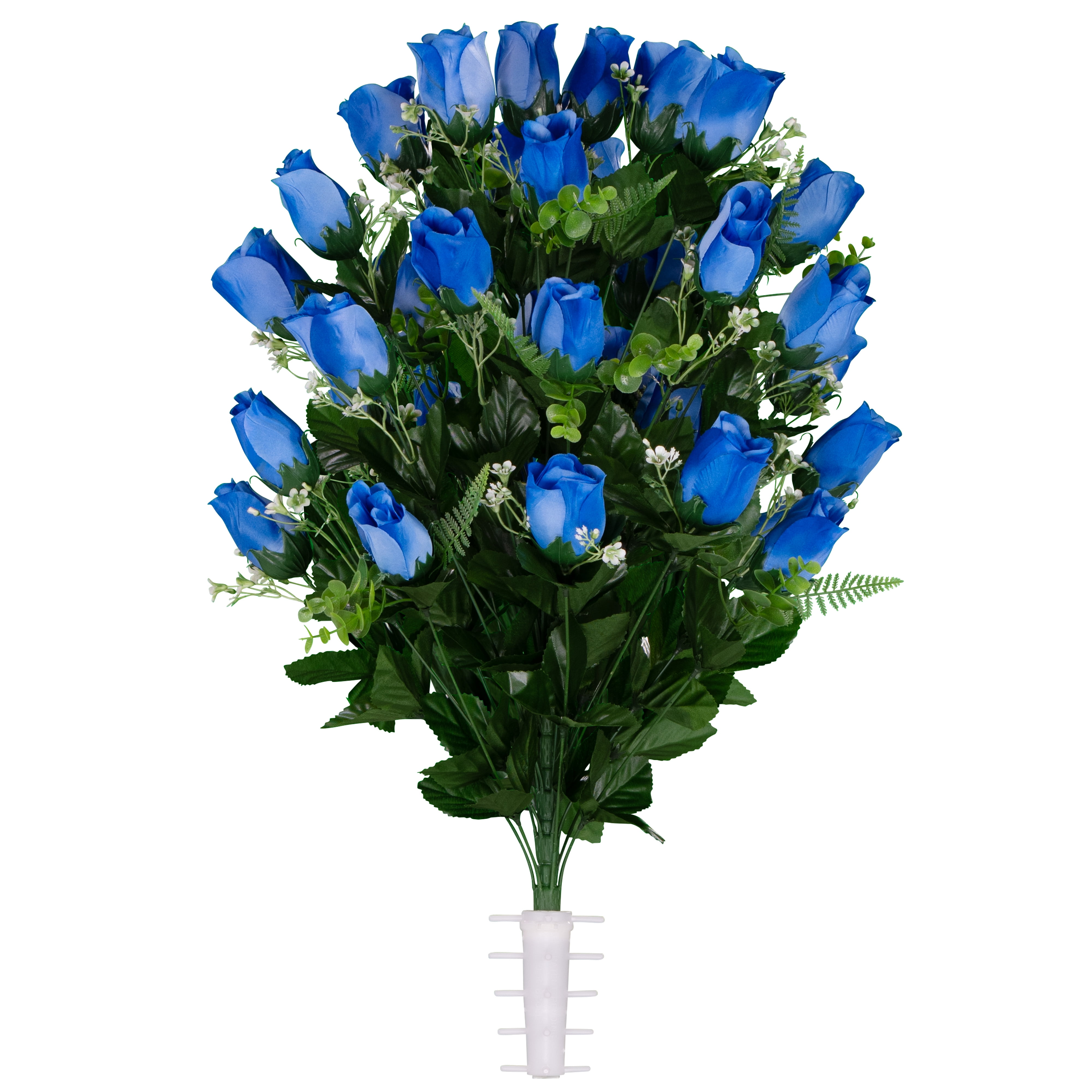 Sympathy Silks 28" UV-Resistant Blue Rose Buds Artificial Floral Grave ...