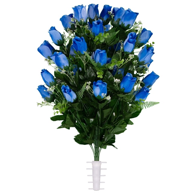 Sympathy Silks 28" UV-Resistant Blue Rose Buds Artificial Floral Grave ...