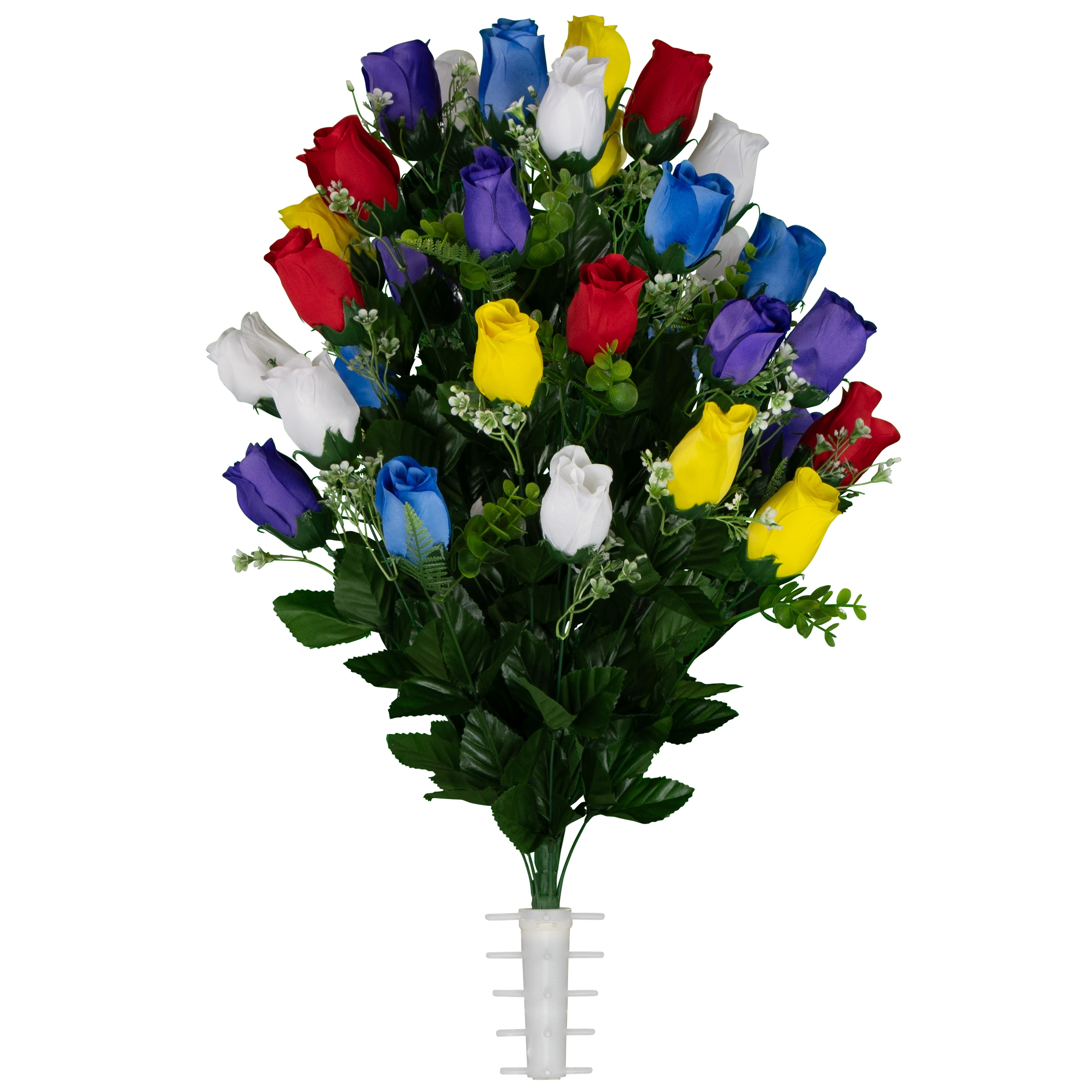 Sympathy Silks 28" Multi-Color Rose Buds Grave Bouquet, Artificial ...