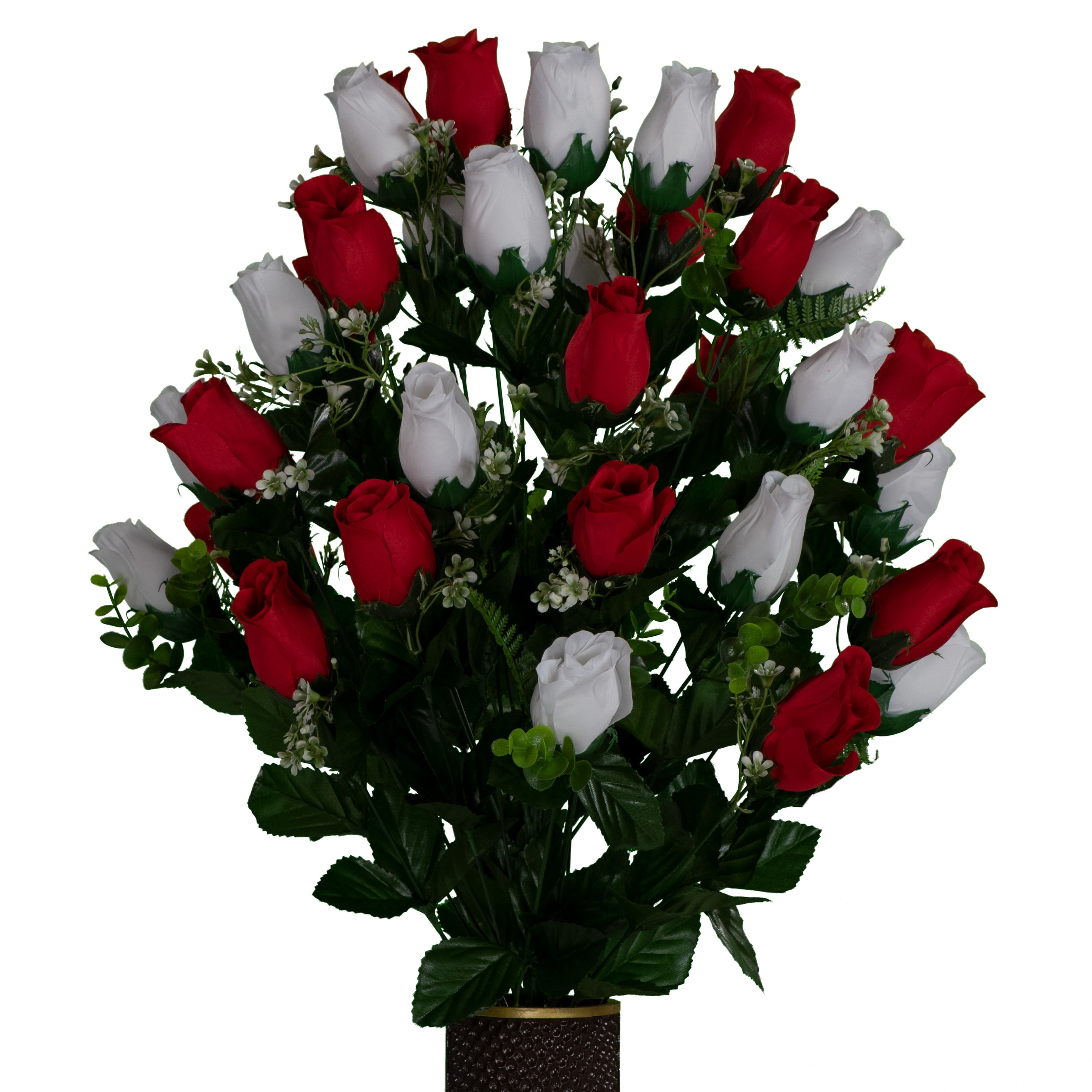 "Sympathy Silks Grave Ground 28"" Red & White Rose Buds - Artificial ...