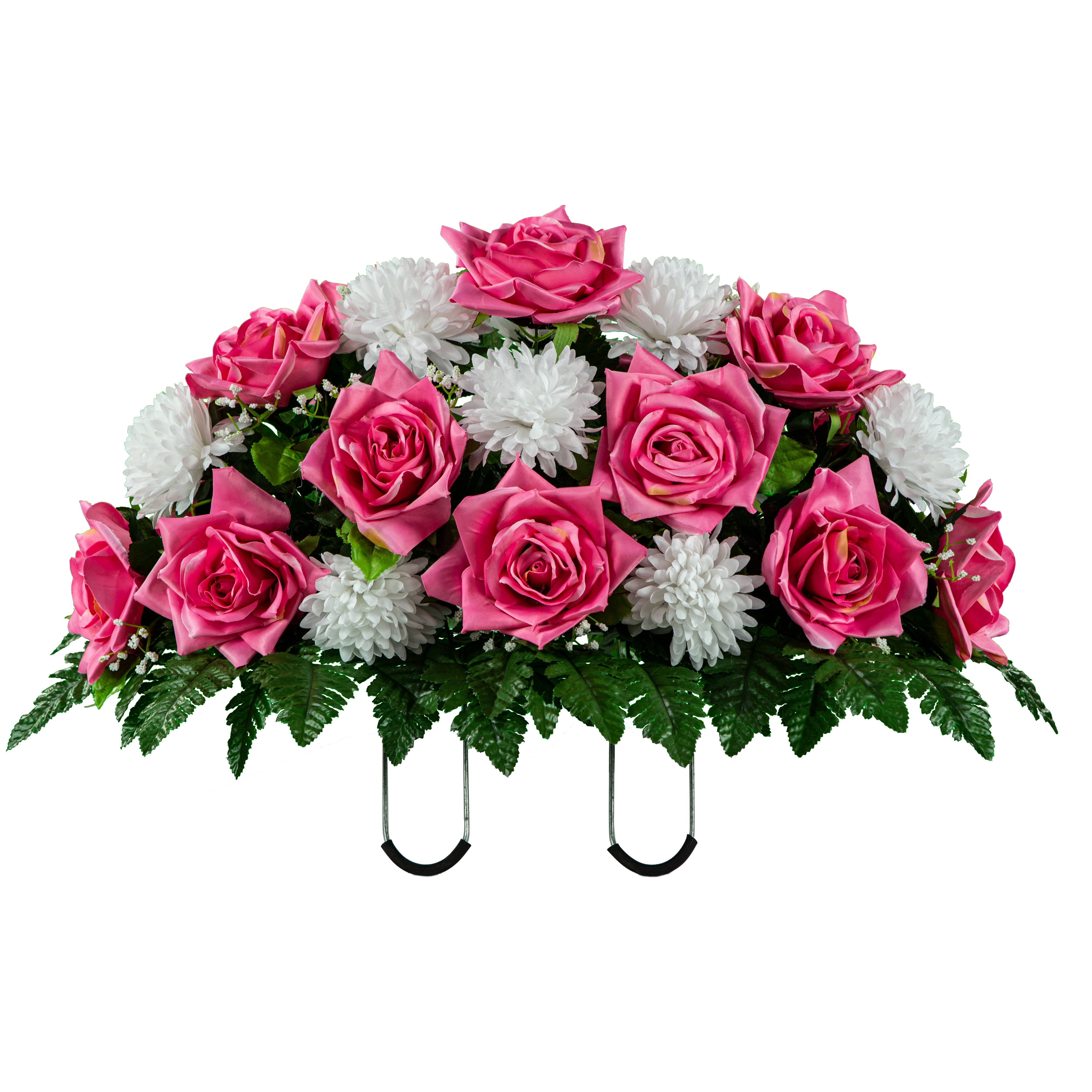 "Sympathy Silks 30"" Artificial Cemetery Flowers, Pink Rose/White Mum ...