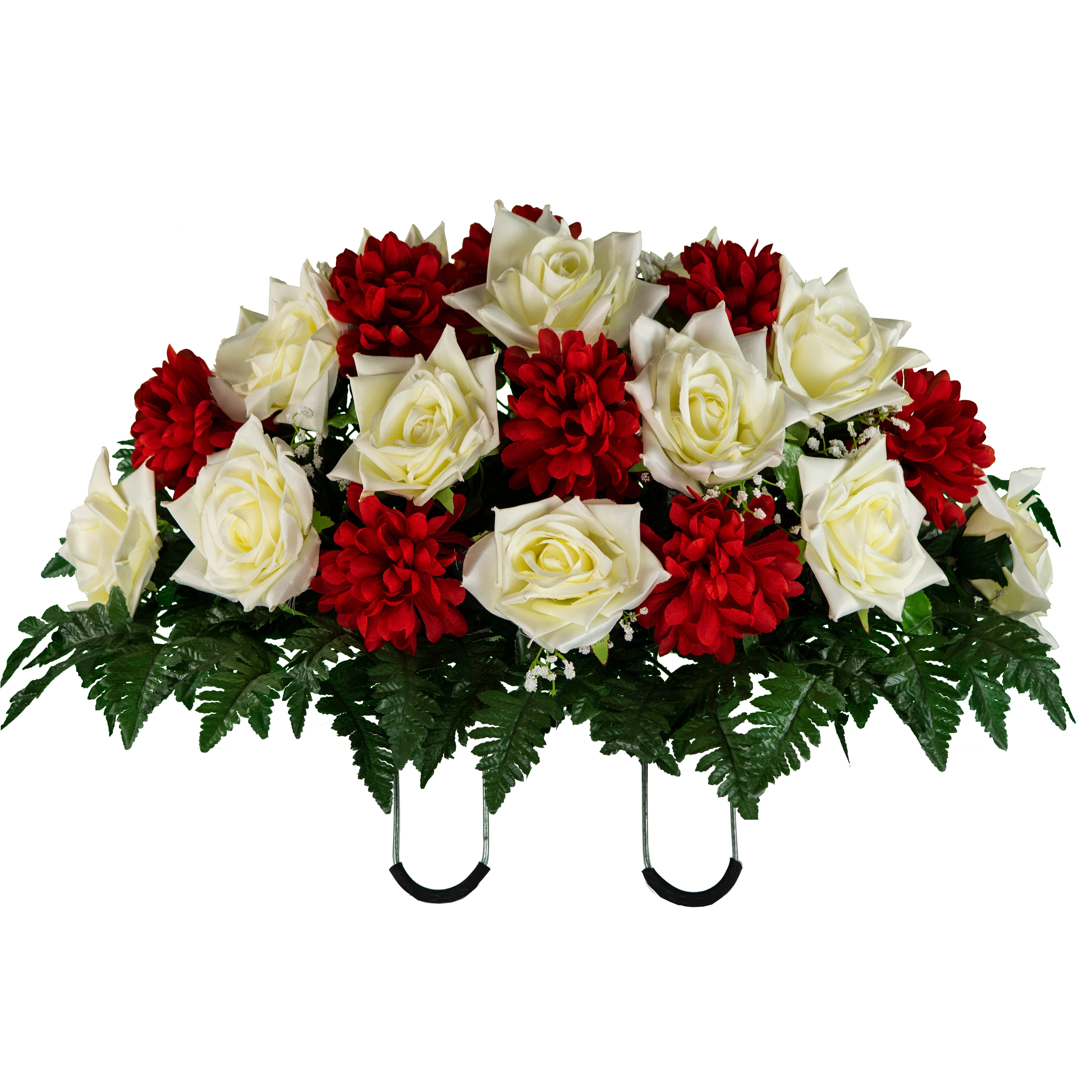"Sympathy Silks Artificial Cemetery Flowers - 30"" Cream Open Rose/Red ...