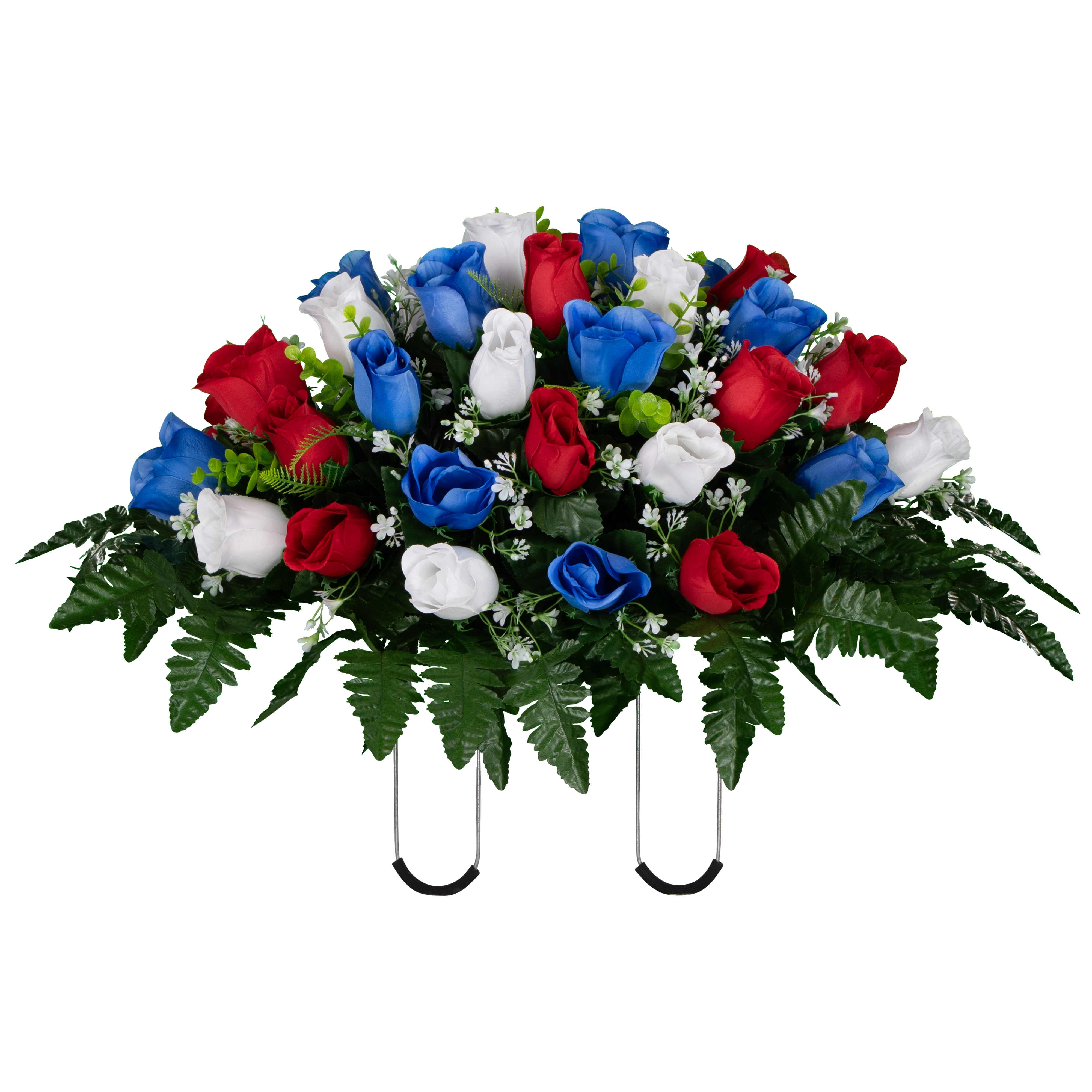 Sympathy Silks Artificial Grave Floral 30" Red, White & Blue Rose Buds ...