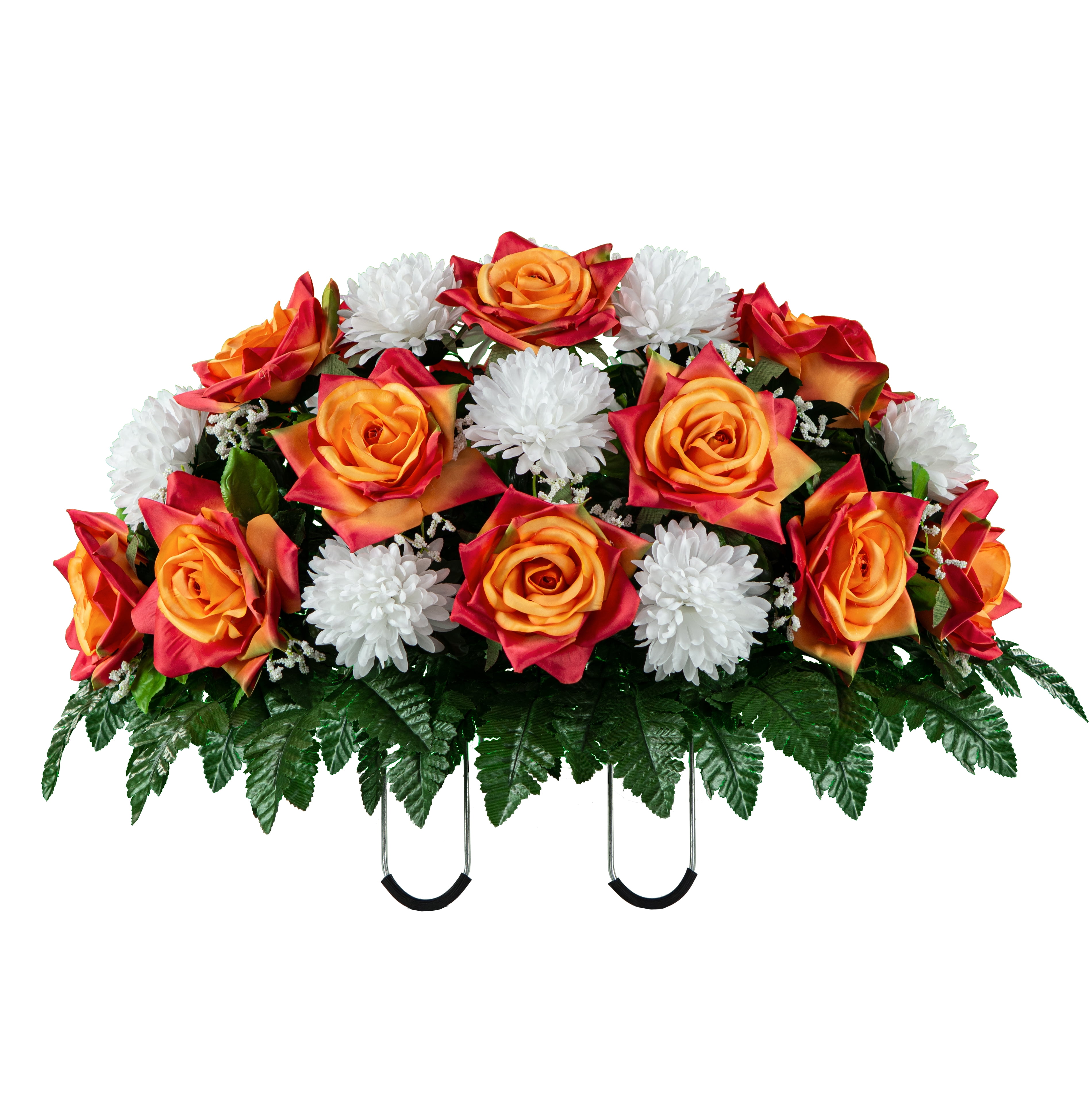 "Sympathy Silks Artificial Cemetery Flowers - 30"" Sunset Orange Rose ...
