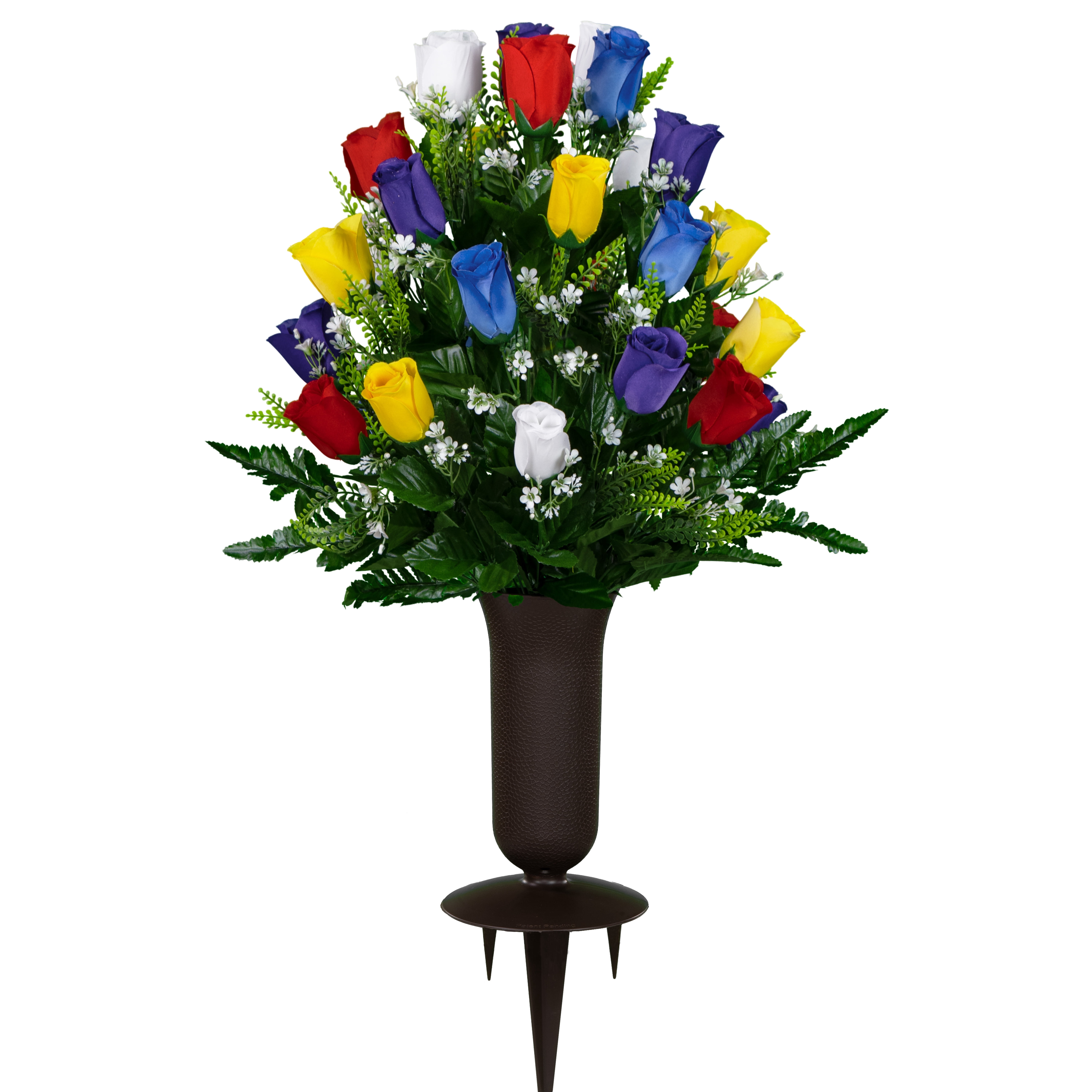 Sympathy Silks Artificial Rose Buds Bouquet, Weather-Resistant Cemetery ...