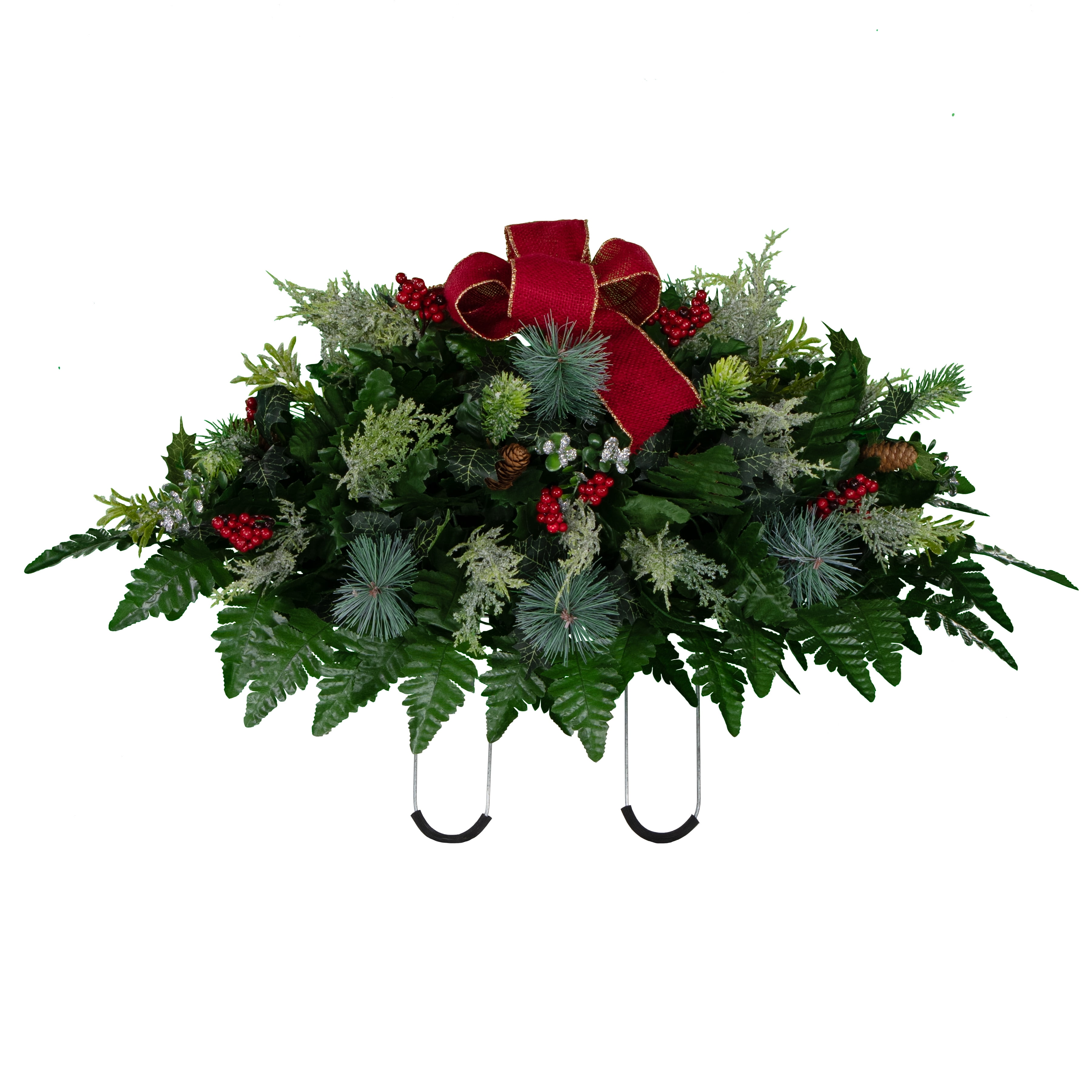Sympathy Silks Artificial Cemetery Flowers Christmas Evergreen with Red ...
