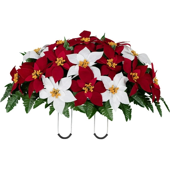 Sympathy Silks Artificial Cemetery Flowers - Christmas Poinsettias ...