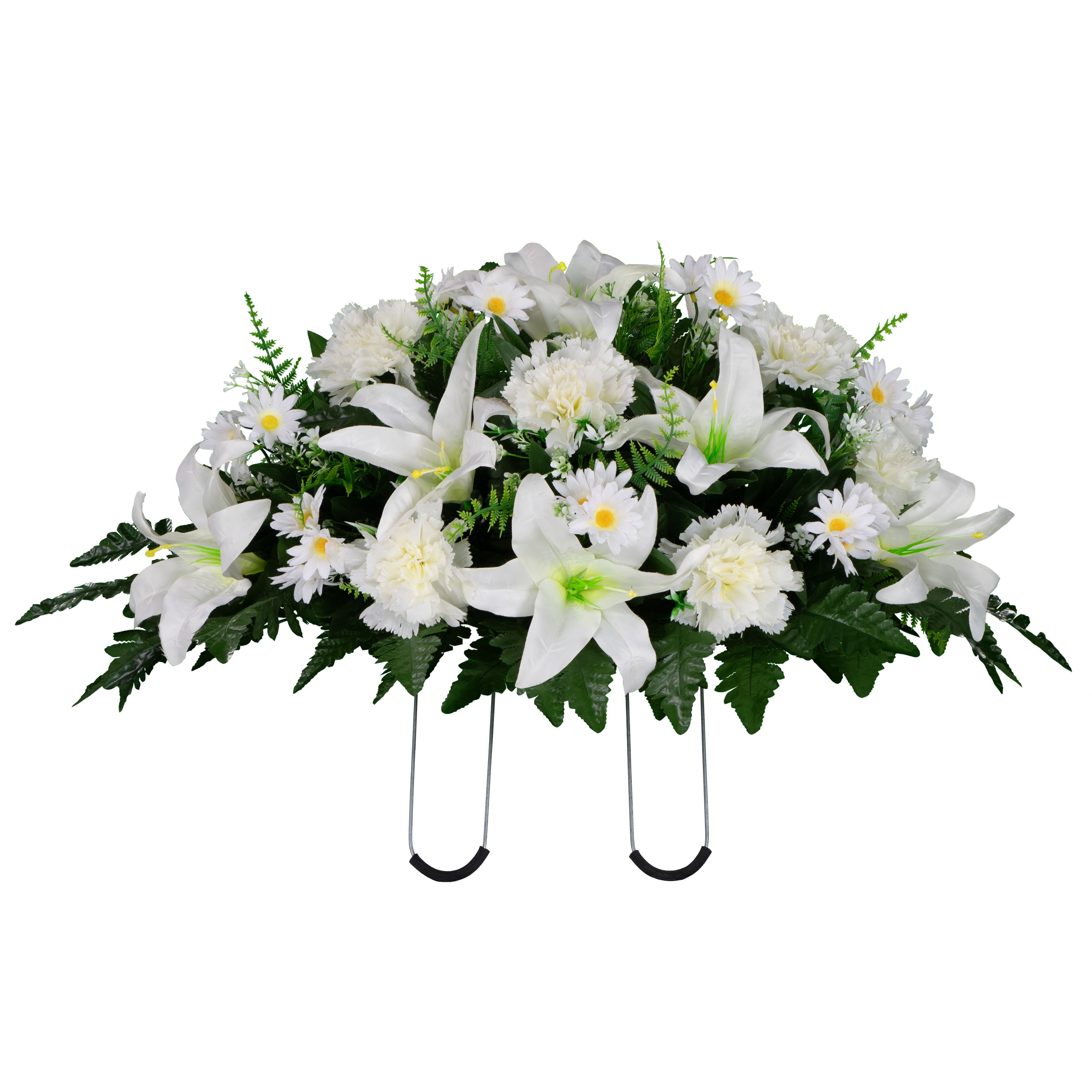 Sympathy Silks Artificial Cemetery Flowers Cream Lily Carnation and ...