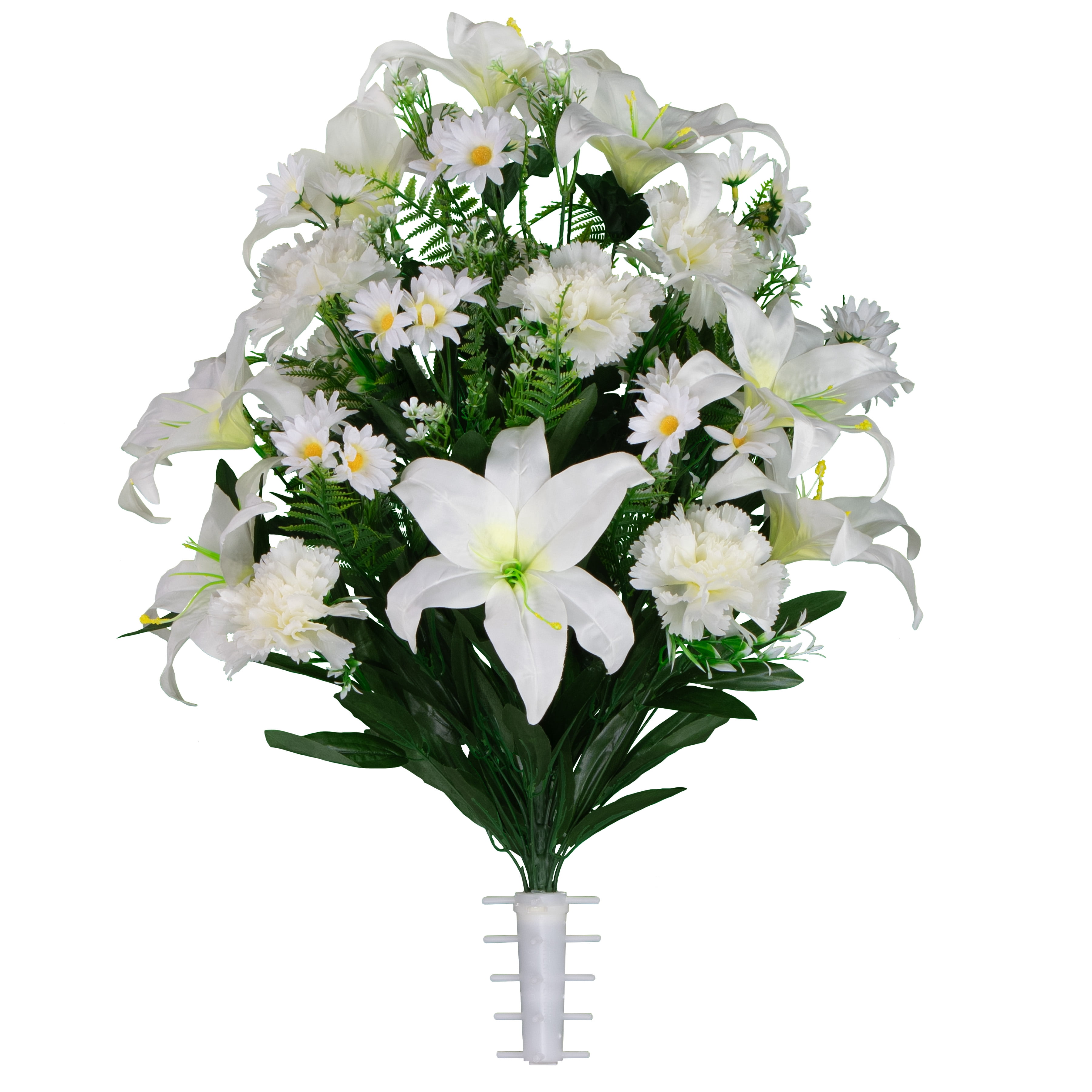 Sympathy Silks Artificial Cemetery Flowers Cream Lily Carnation and ...