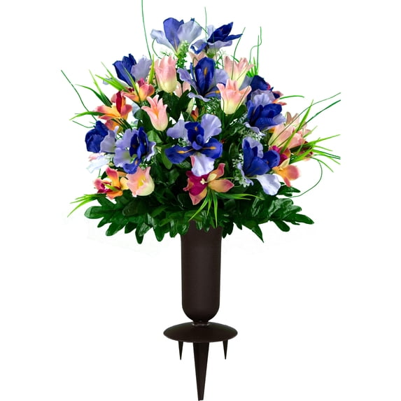 Sympathy Silks UV Resistant Artificial Cemetery Flowers - Tulips, Iris ...