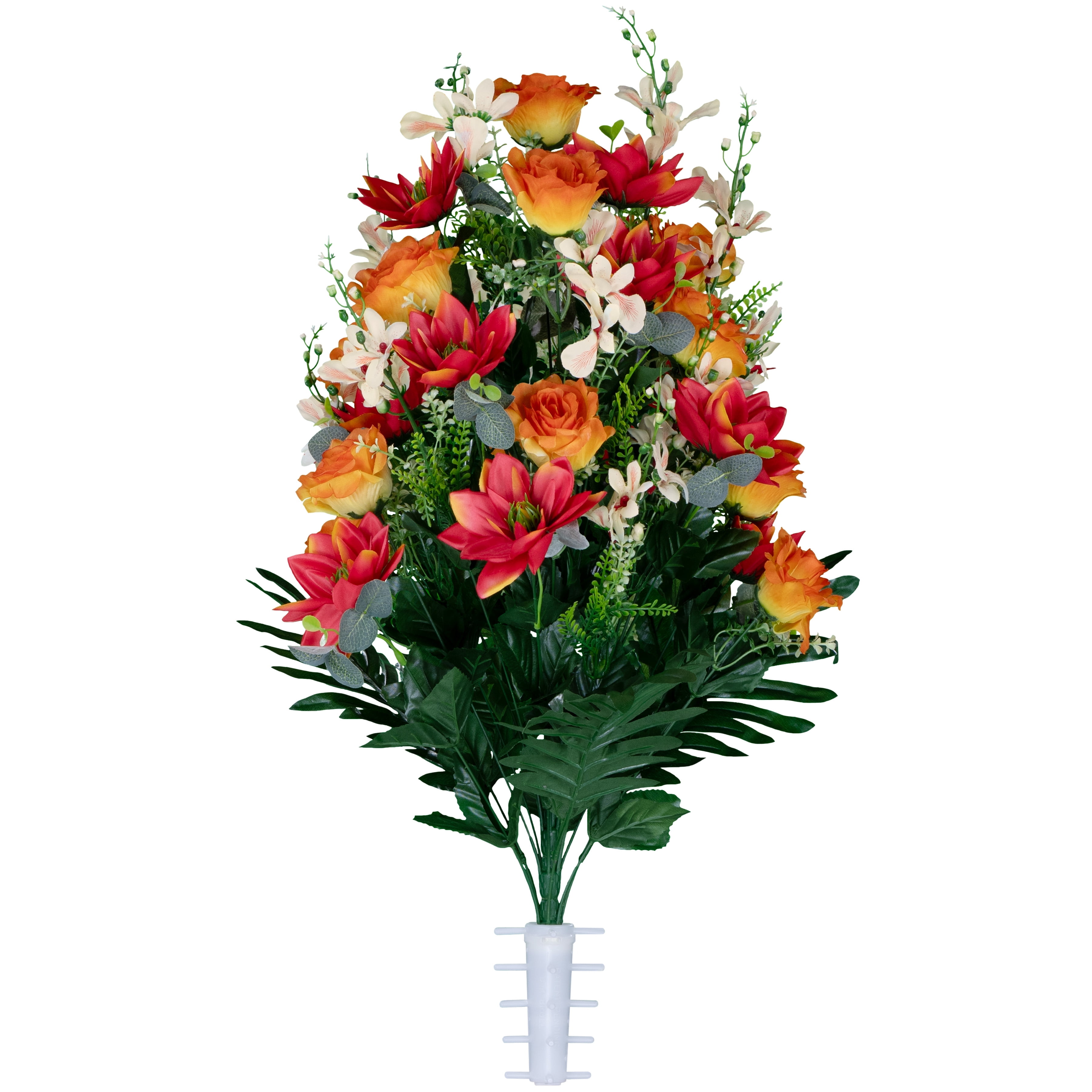 Sympathy Silks Artificial Cemetery Flowers Orange Roses and Vermillion ...