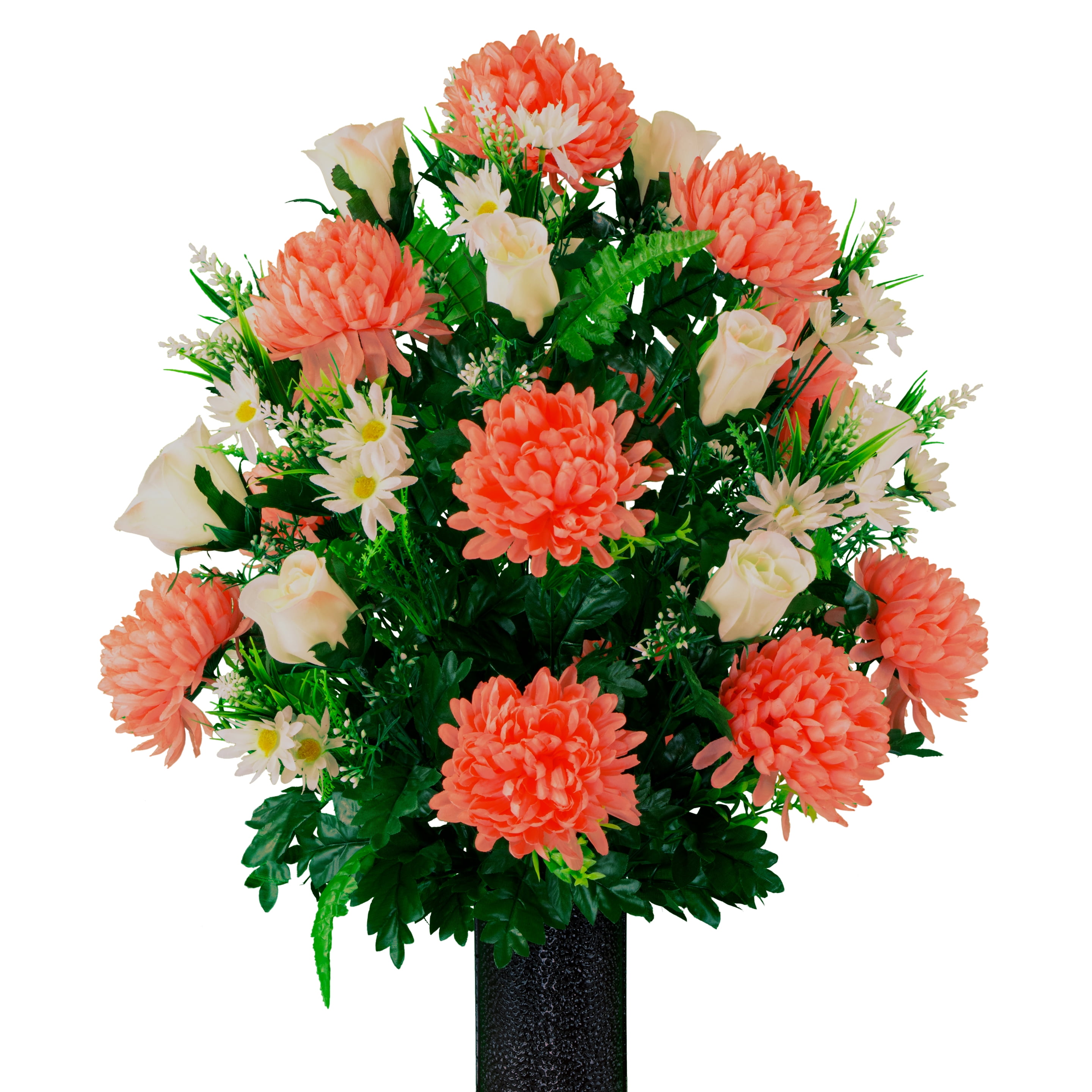 Sympathy Silks Artificial Cemetery Flowers - Peach Mum and White Rose ...