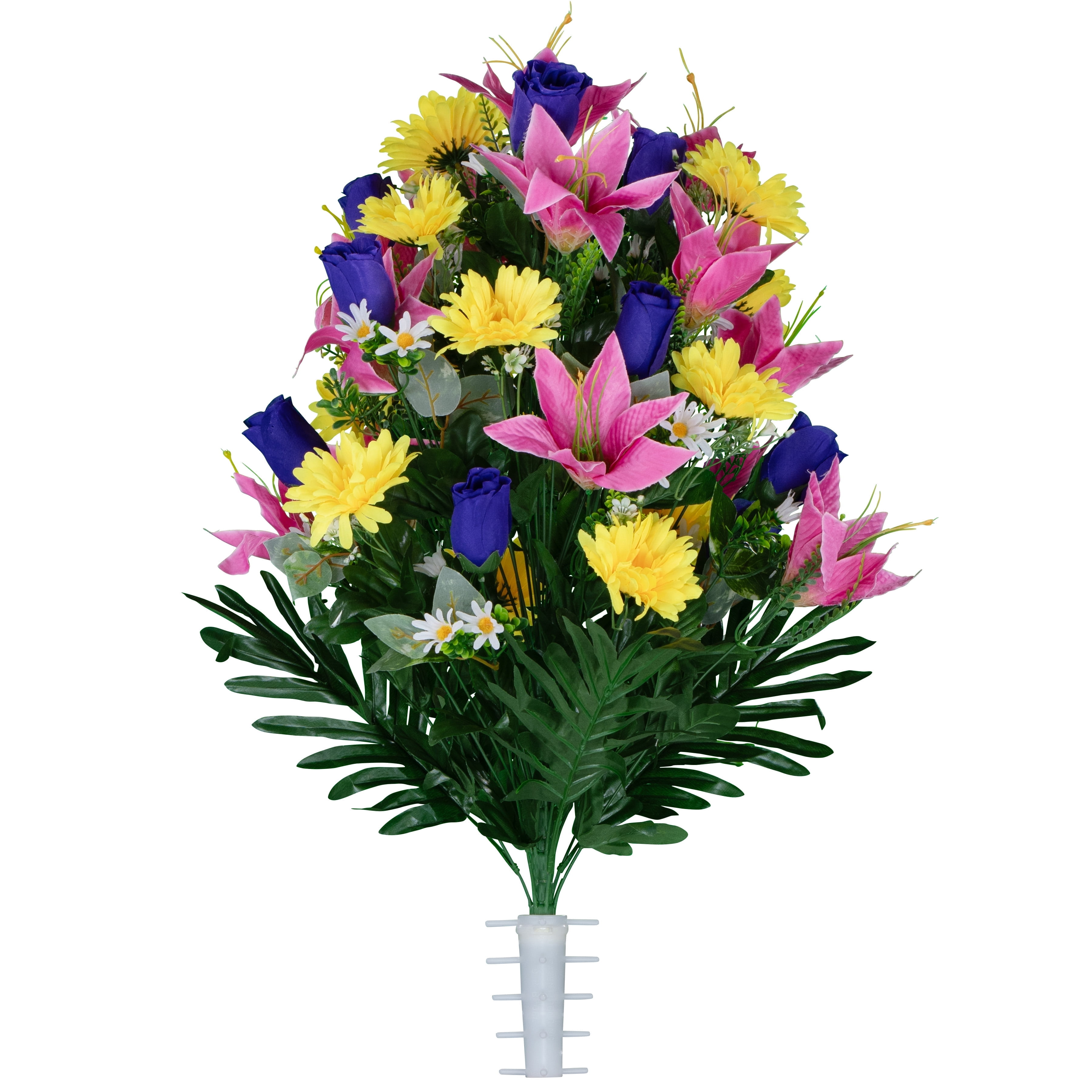 Sympathy Silks Artificial Cemetery Flowers Pink Lilies with Yellow ...