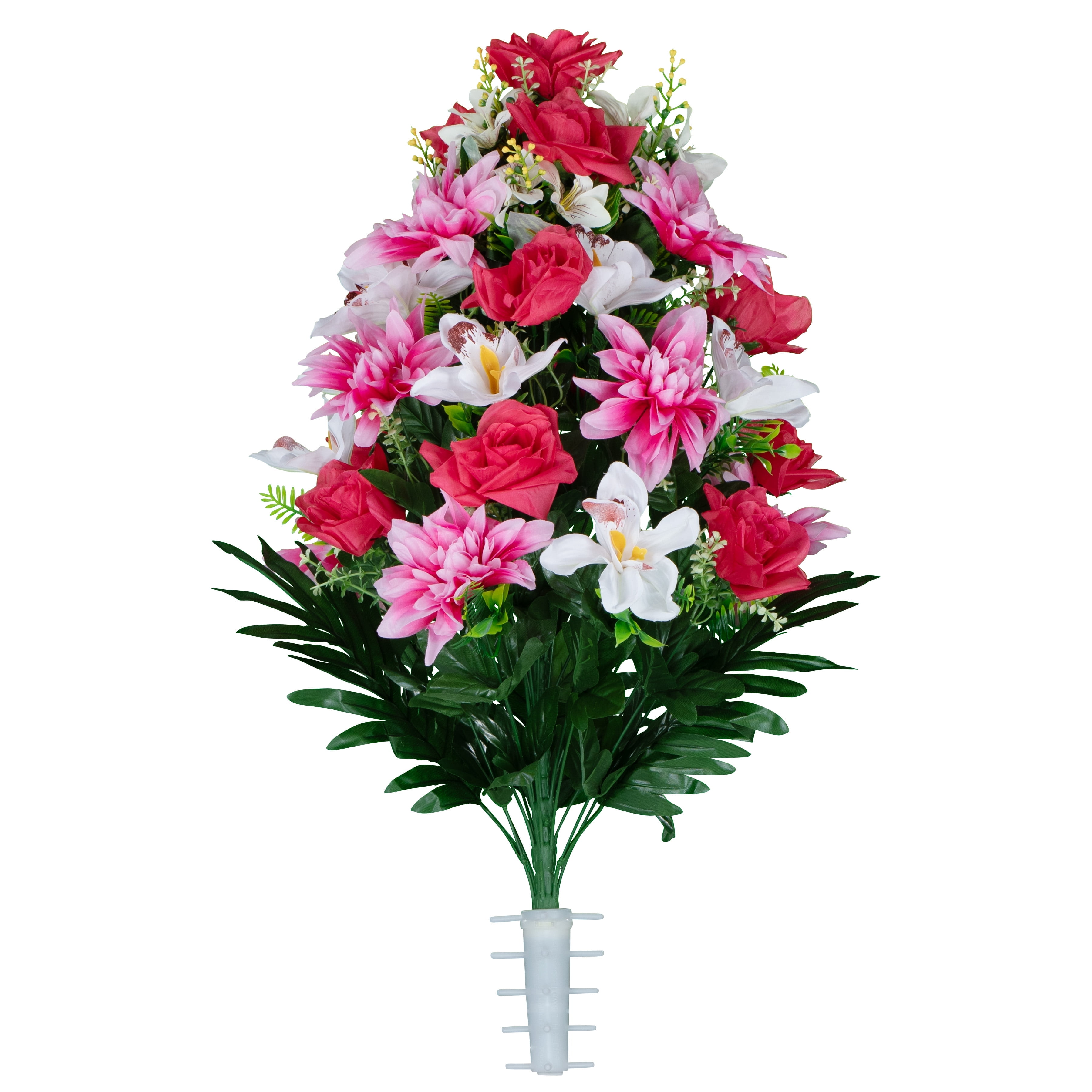 Sympathy Silks Artificial Cemetery Flowers Pink Roses with White ...