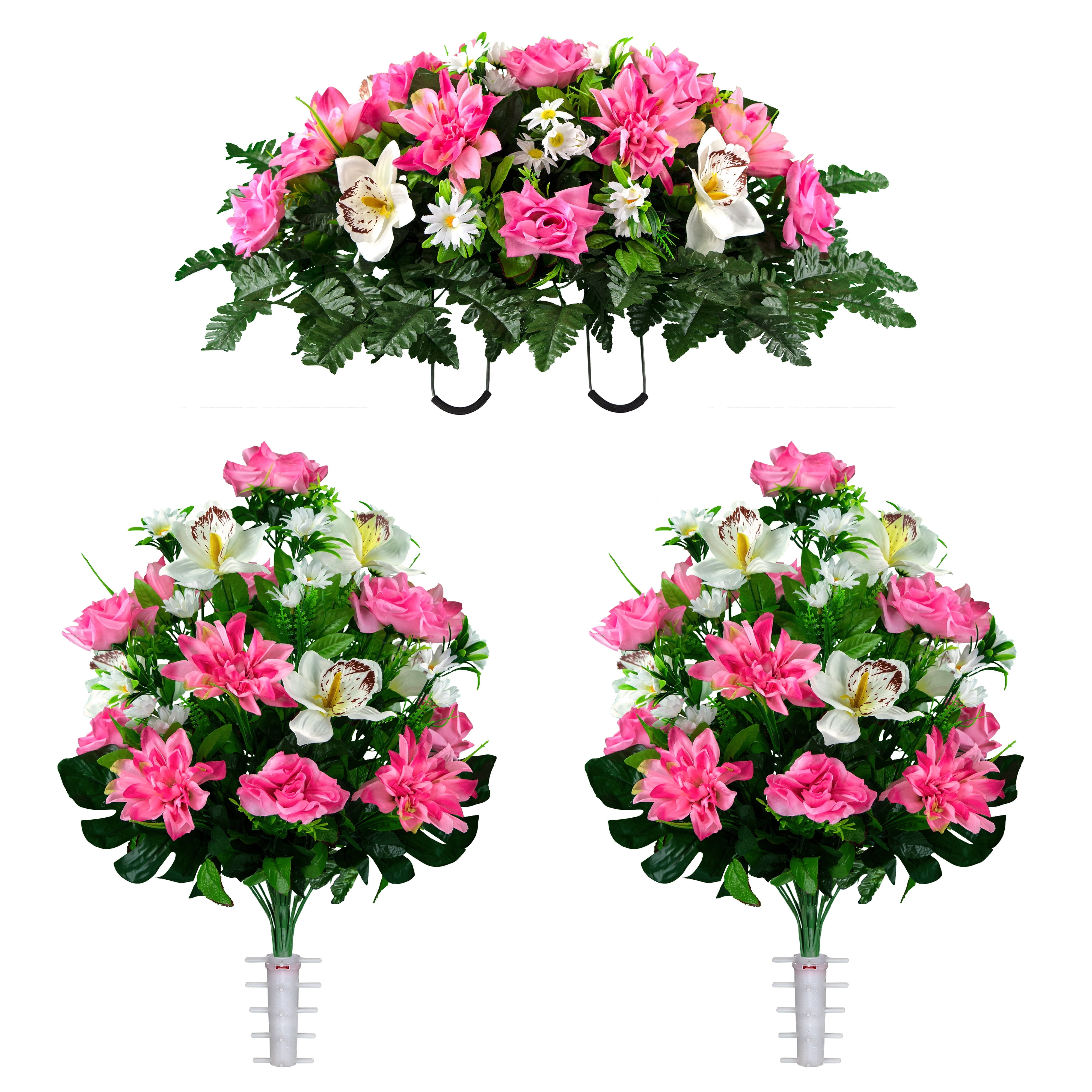 Sympathy Silks Artificial Pink & White Orchid Mix, Grave Headstone ...