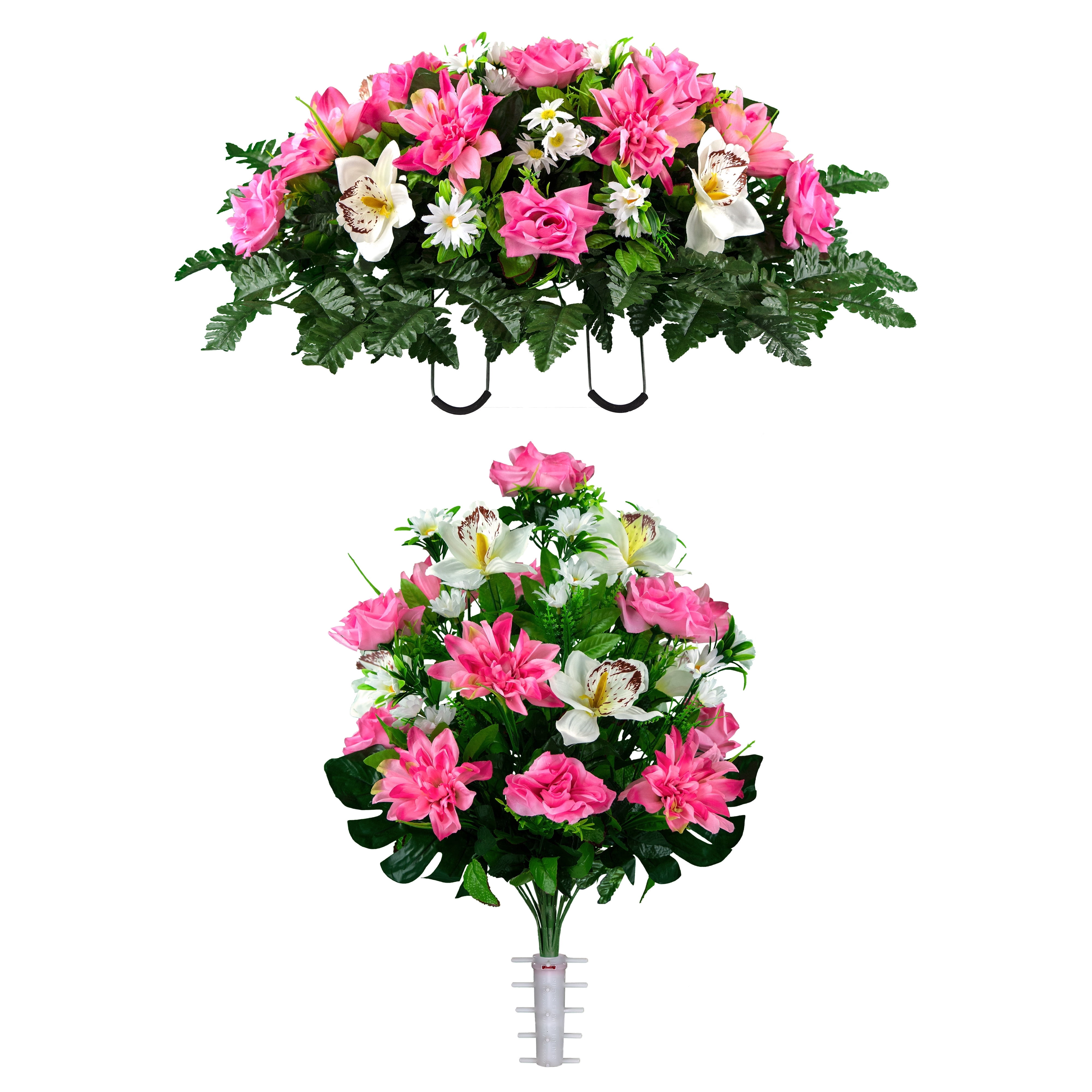 Sympathy Silks Artificial Cemetery Flowers Pink with White Orchid Mix ...