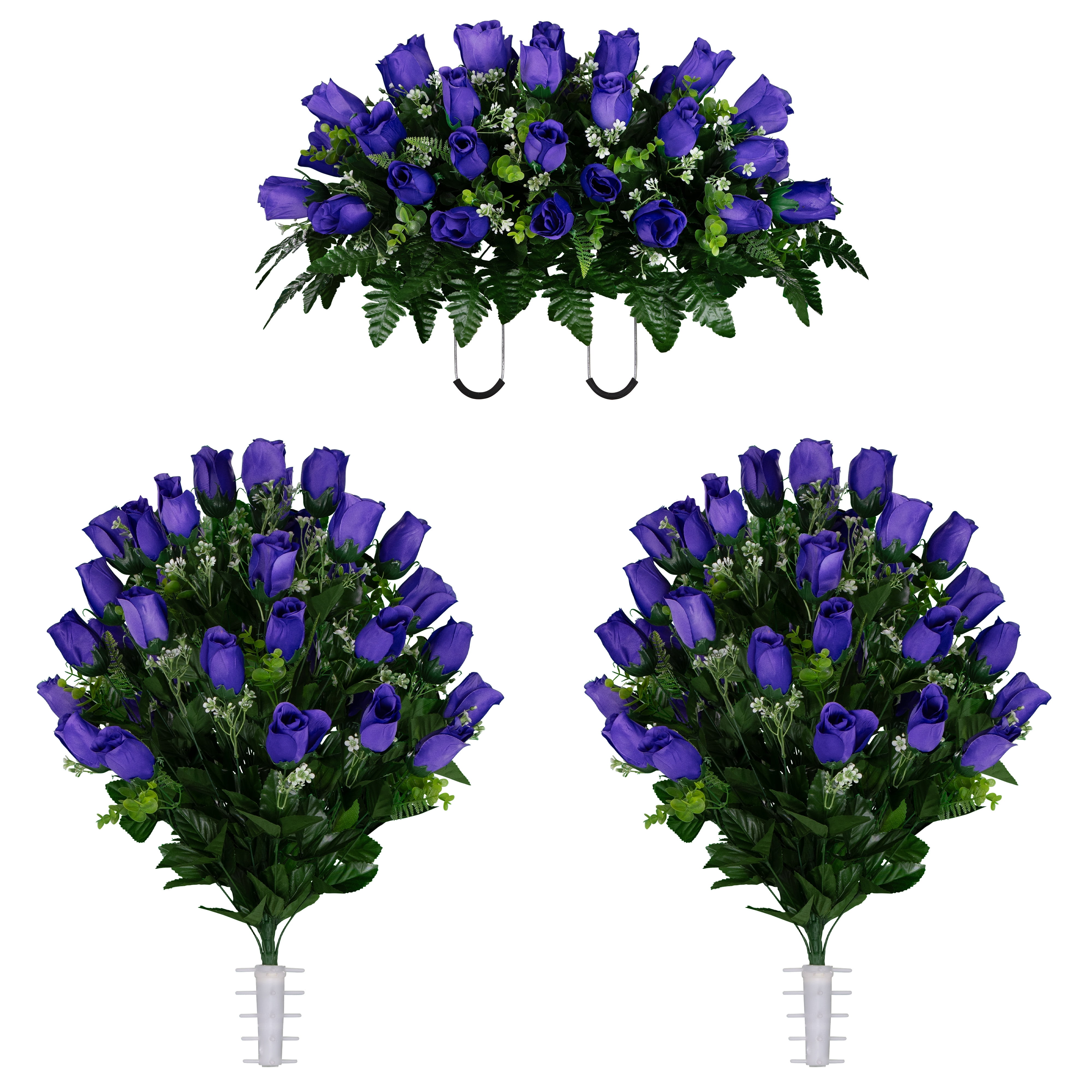 Sympathy Silks Artificial Cemetery Flowers Purple Rose Buds Two ...