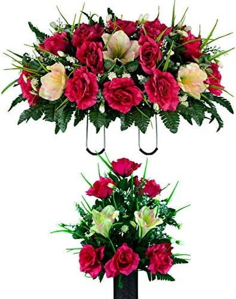 Sympathy Silks Artificial Cemetery Flowers – Realistic Vibrant Roses ...