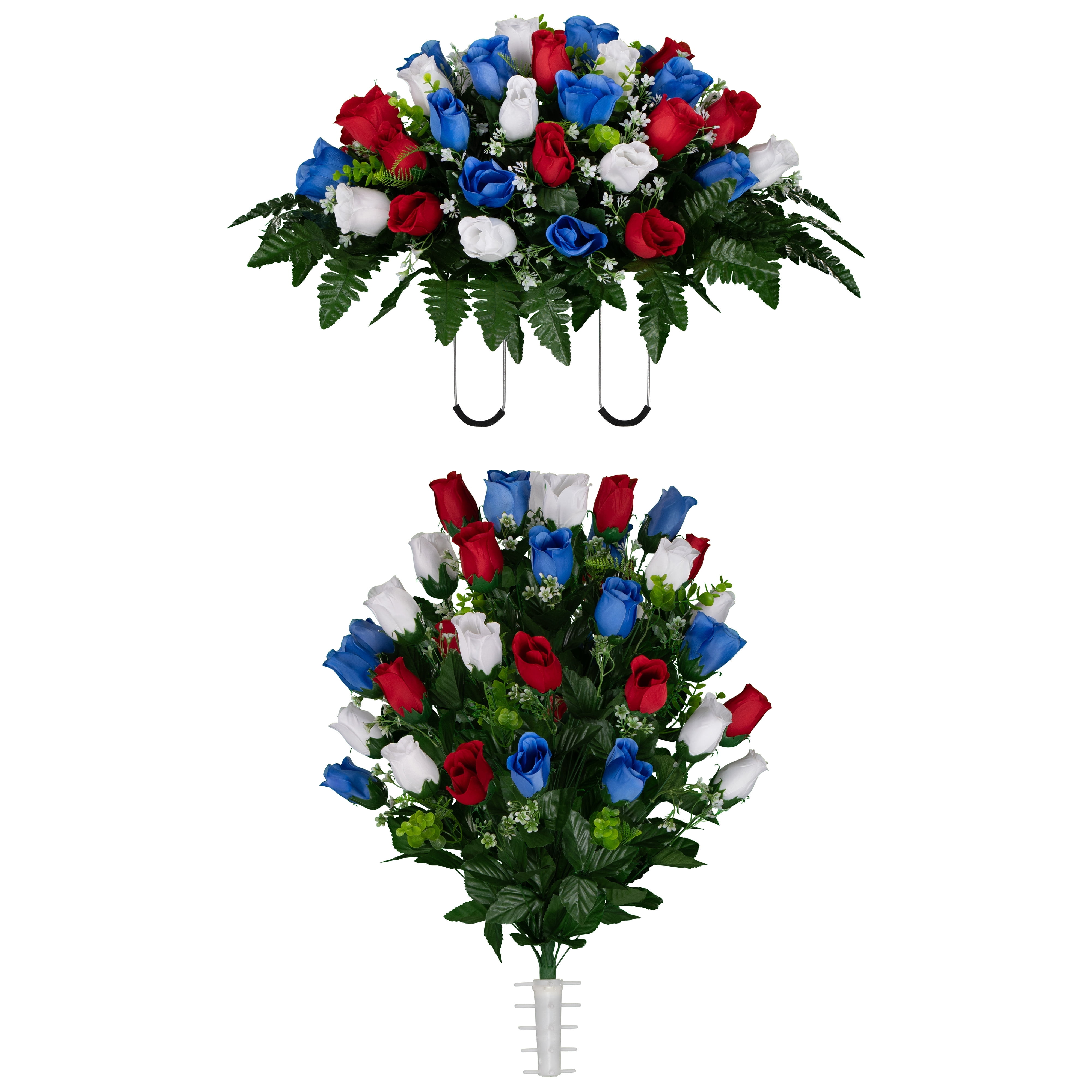Red White Blue Rose Bud Artificial Flowers by Sympathy Silks, Cemetery ...