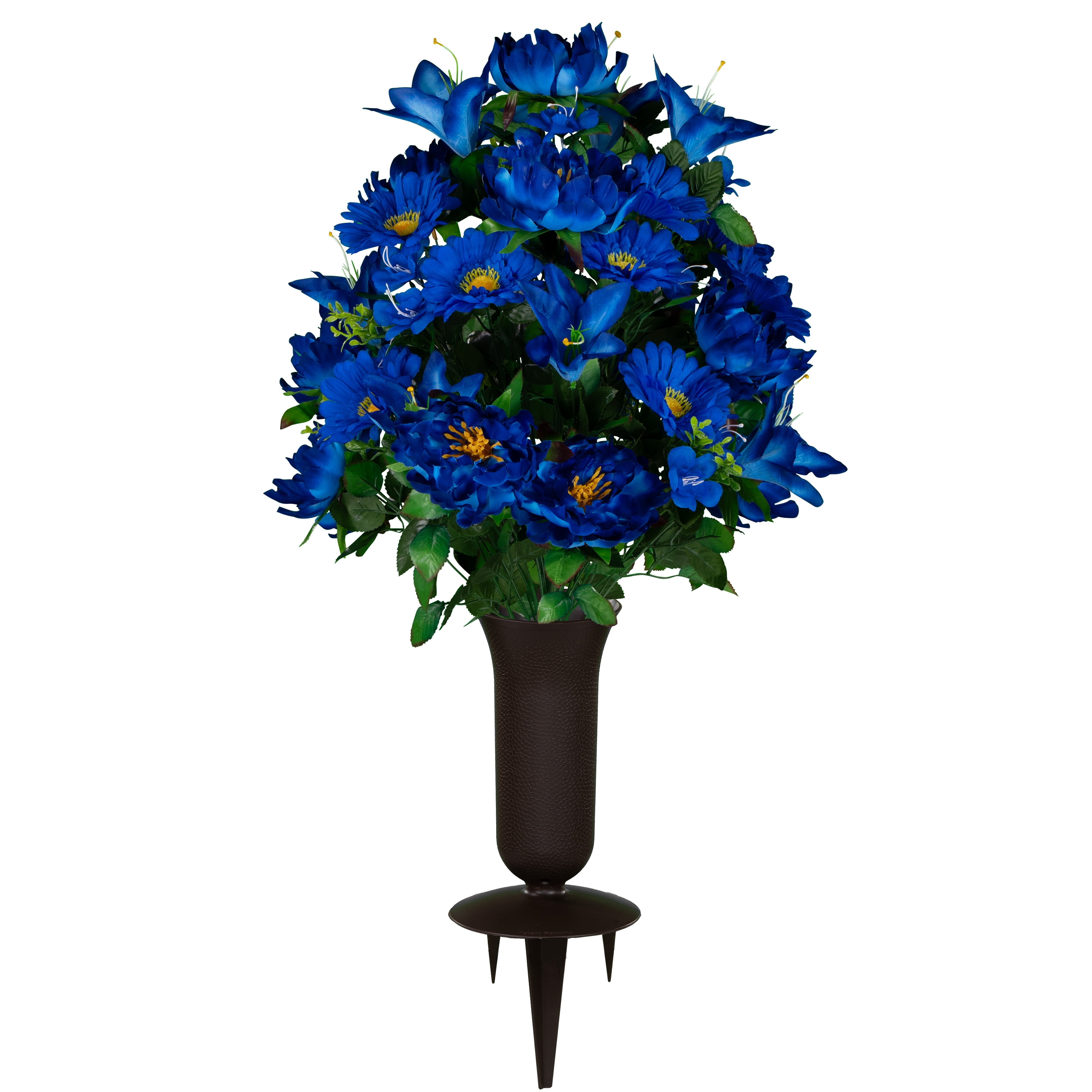 Sympathy Silks Artificial Cemetery Flowers Royal Blue Lilies and ...