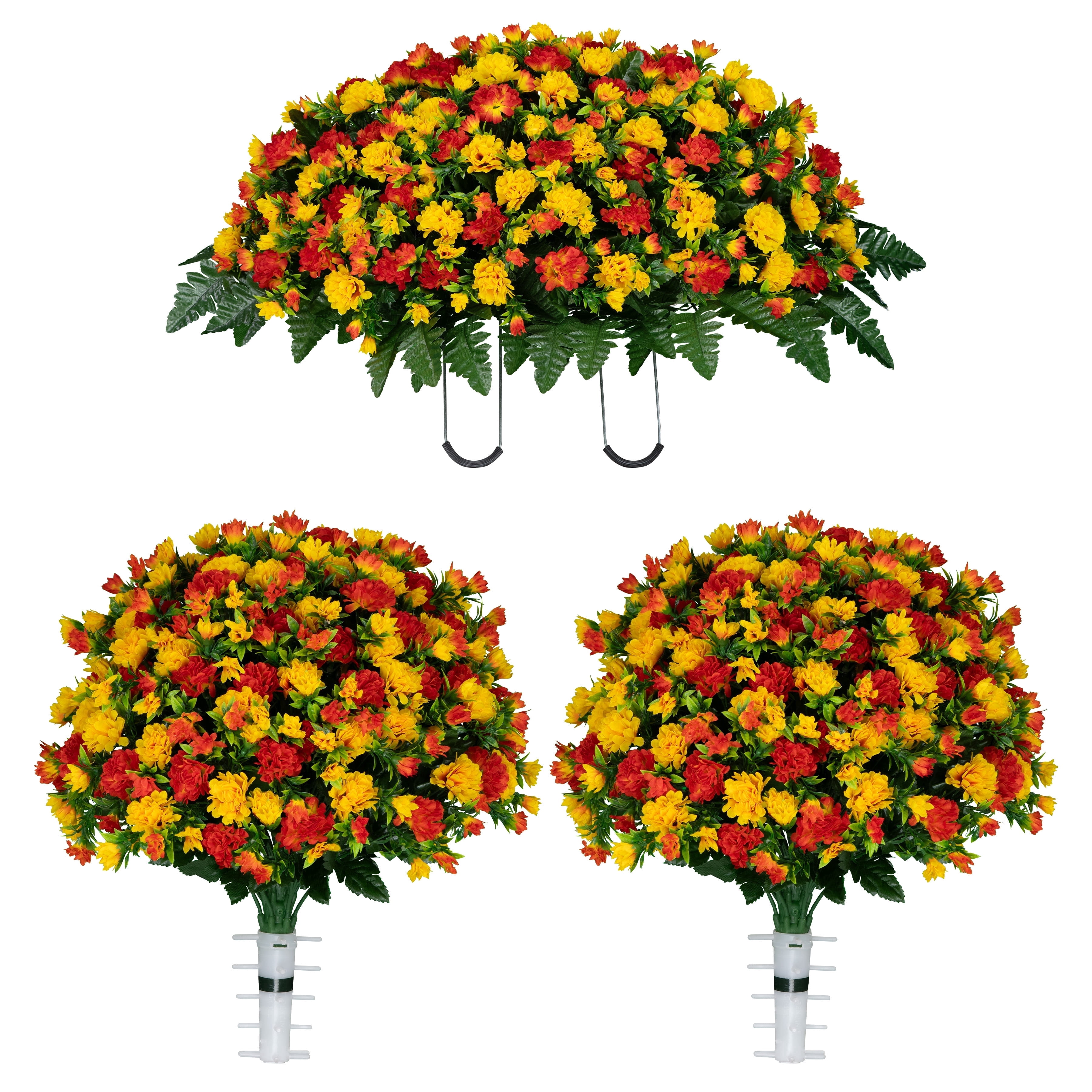 Sympathy Silks Artificial Cemetery Flowers Sunset Orange Garden Mums 2 ...