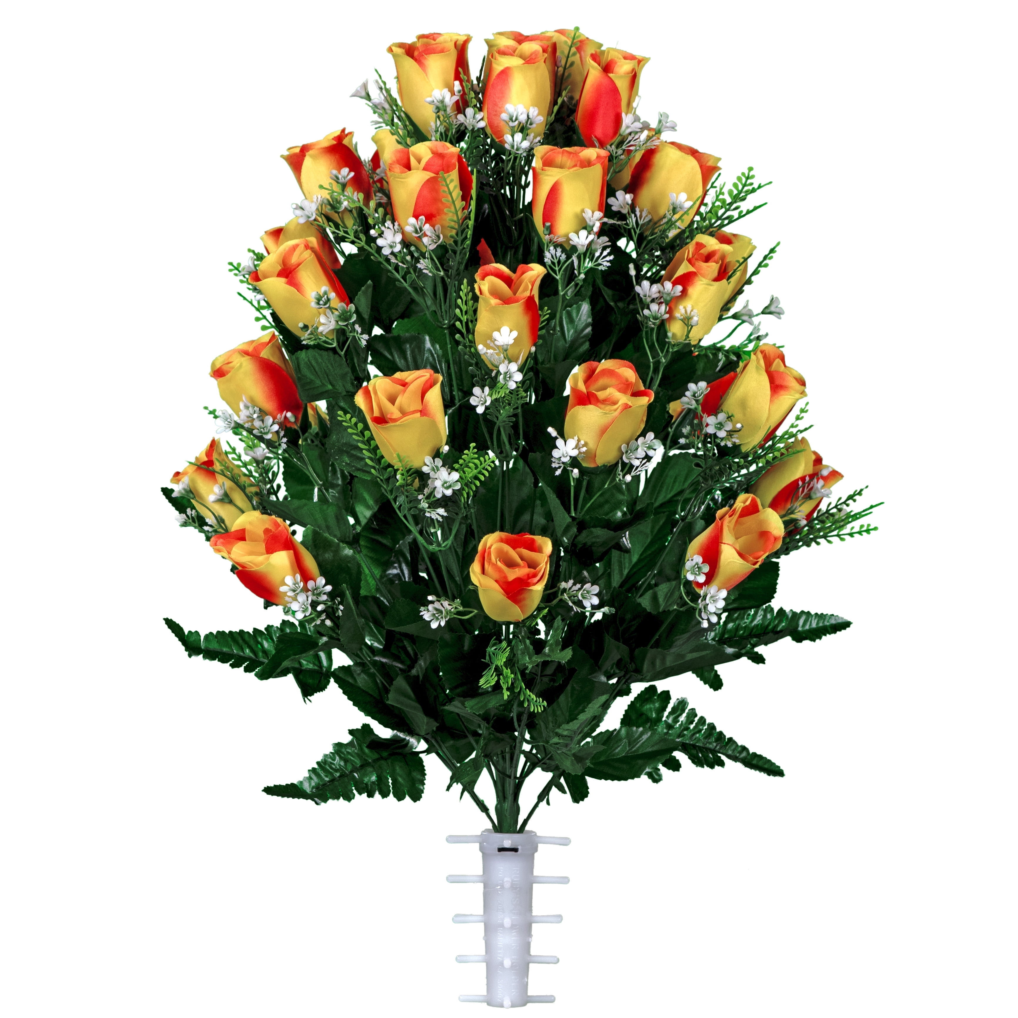 Sympathy Silks Artificial Cemetery Flowers - Sunset Orange Rose Buds ...