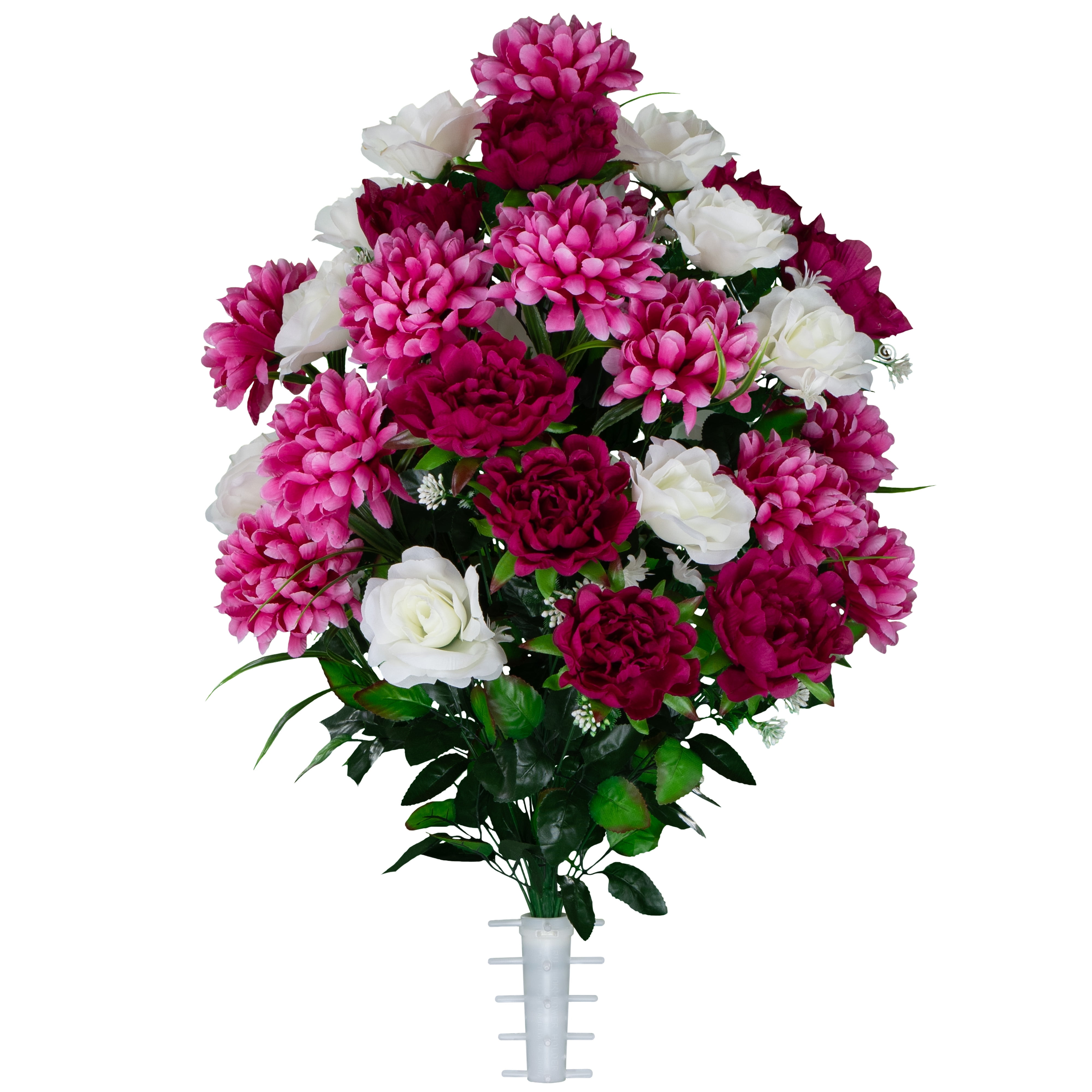 Sympathy Silks Artificial Cemetery Flowers White Rose and Pink Peony ...