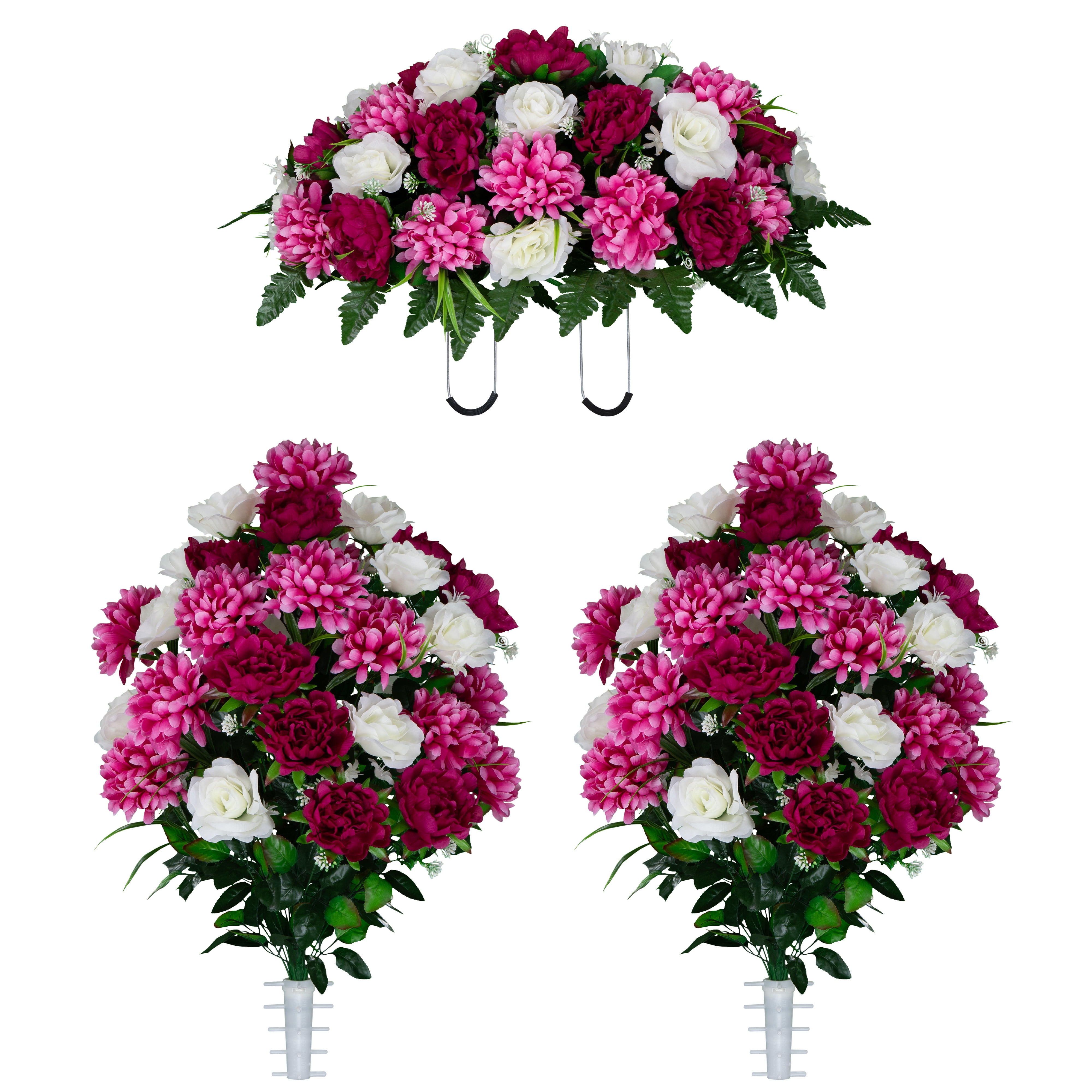 Sympathy Silks Artificial Cemetery Flowers White Roses and Pink Peony ...