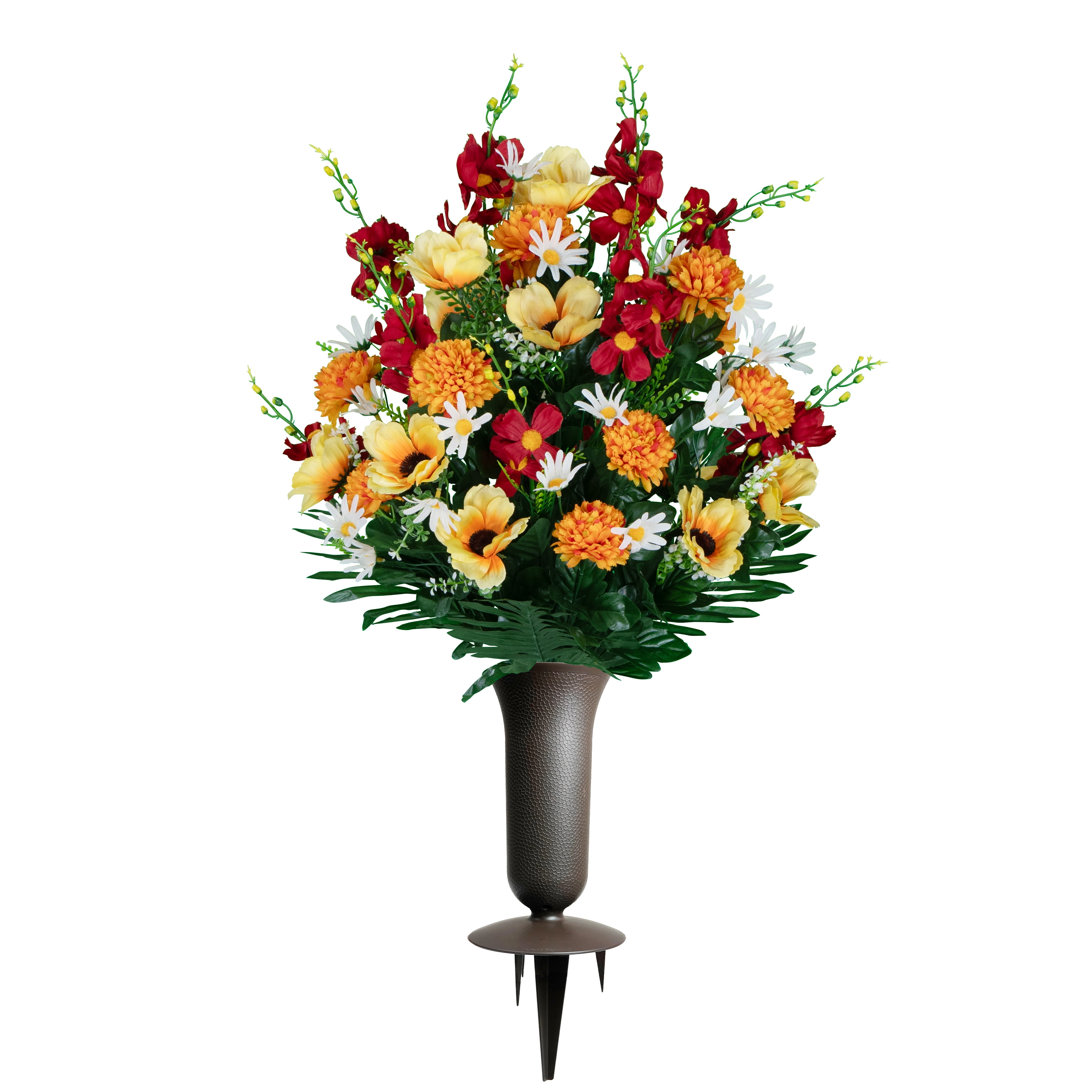 Sympathy Silks Artificial Cemetery Flowers Yellow Anemone and Orange ...